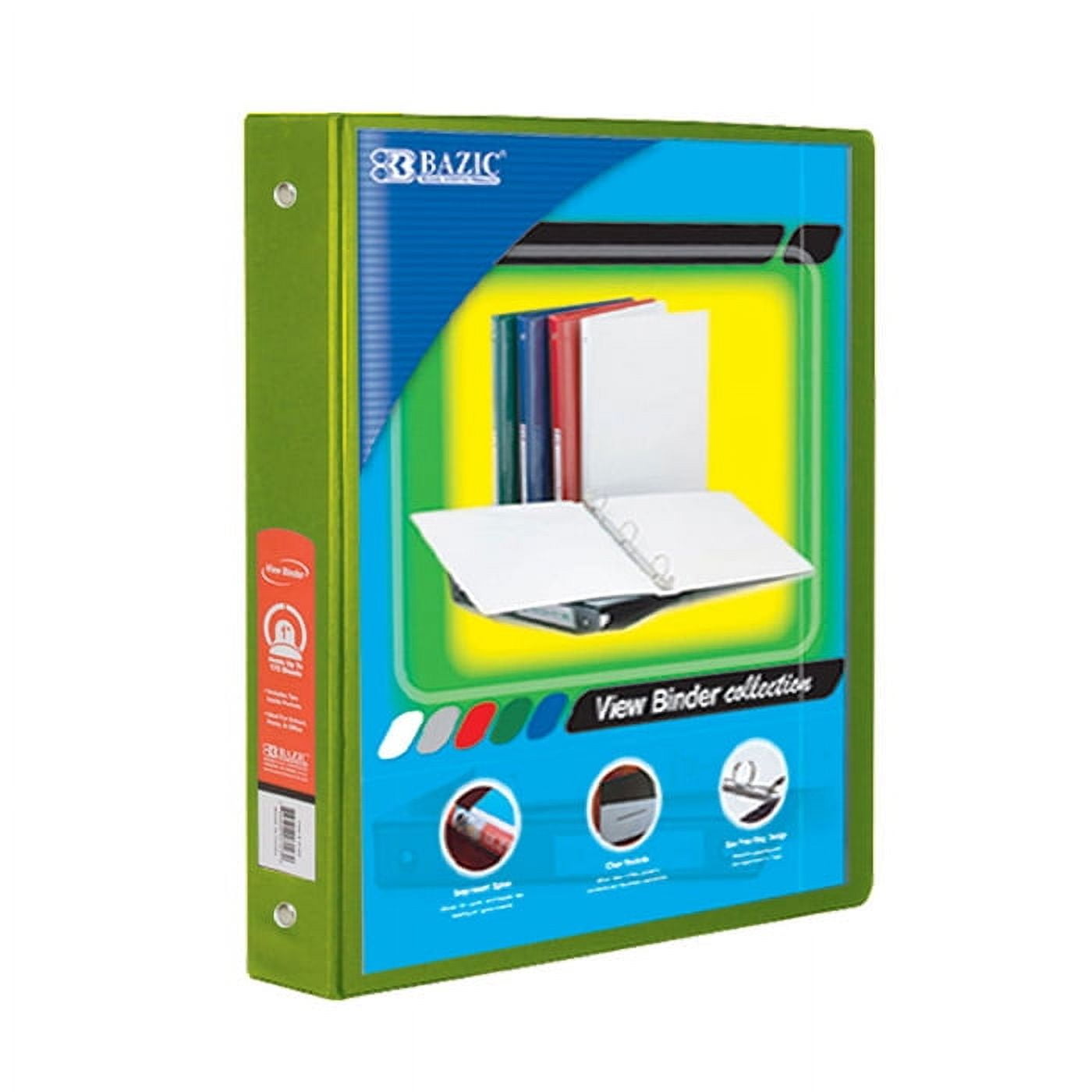 BAZIC 1" Lime Green 3-Ring View Binder w/ 2-Pockets, Case of 12 ...