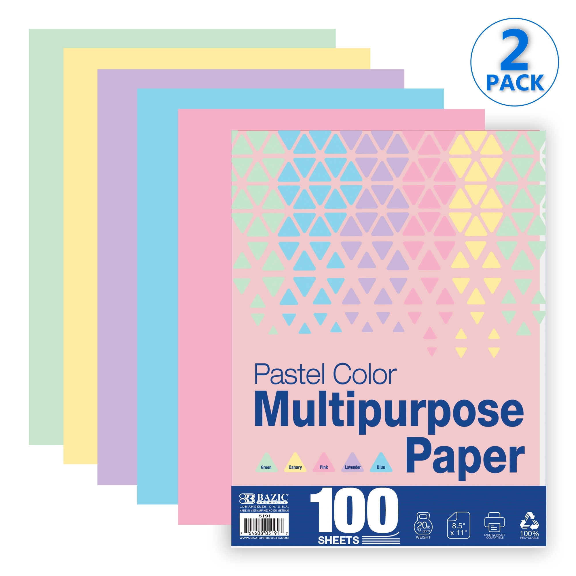 "BAZIC 100 Sheets Thick Plain Pastel Color 8.5""x11"" Multipurpose ...