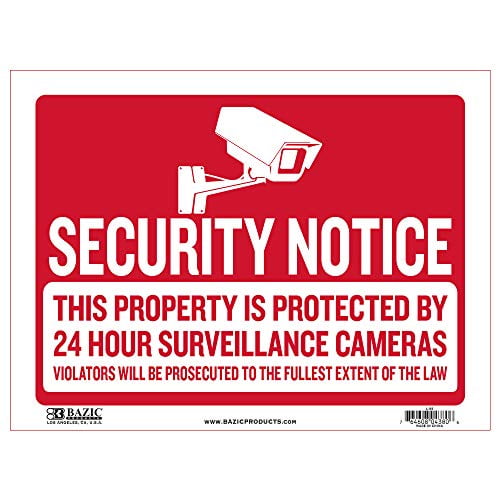 BAZIC 12" X 16" Security Notice Sign, Warning Property Protected by 24 ...