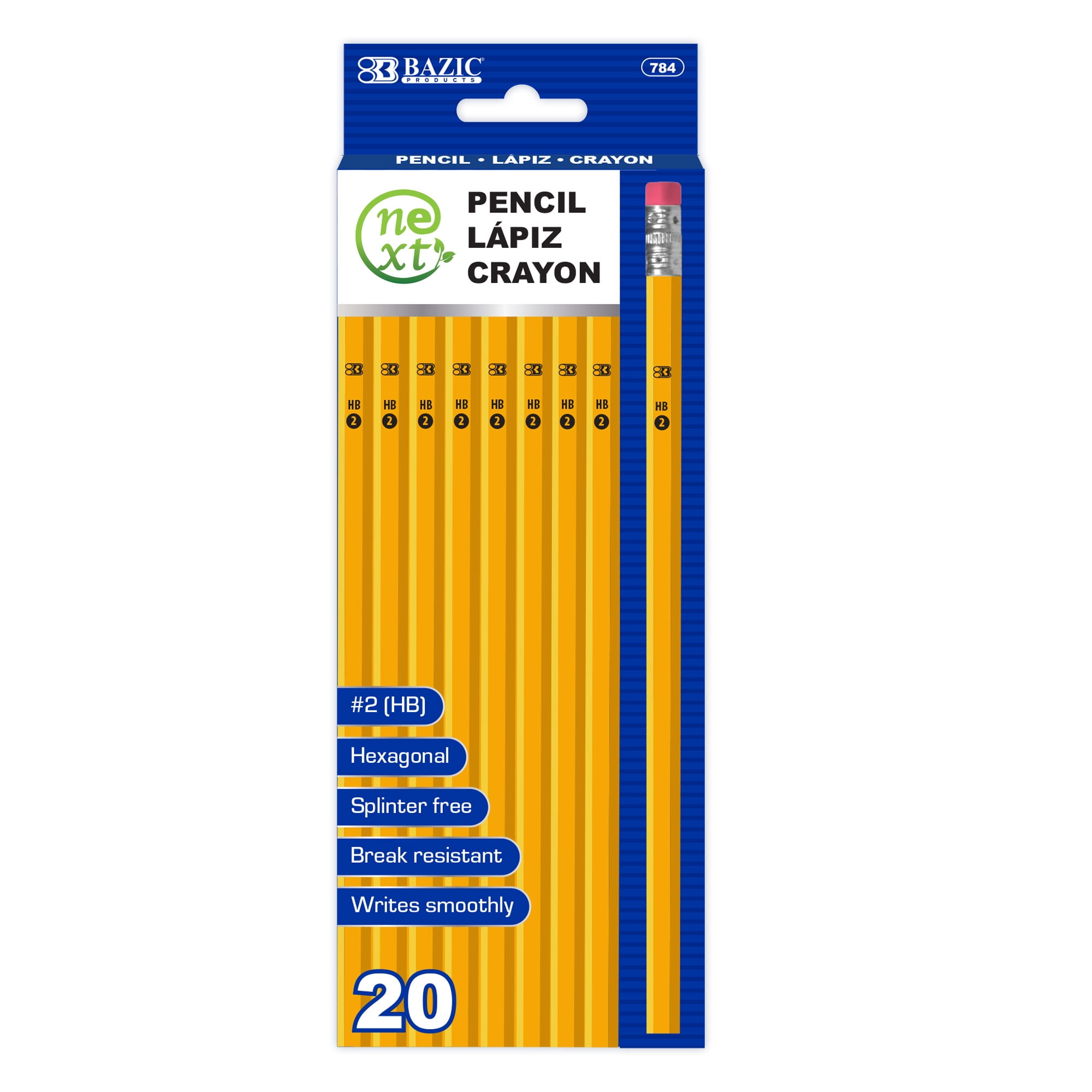 BAZIC #2 HB Yellow Pencils, Unsharpened, Wood Free Latex Free Eraser (20/Pack), 1-Pack - Walmart.com