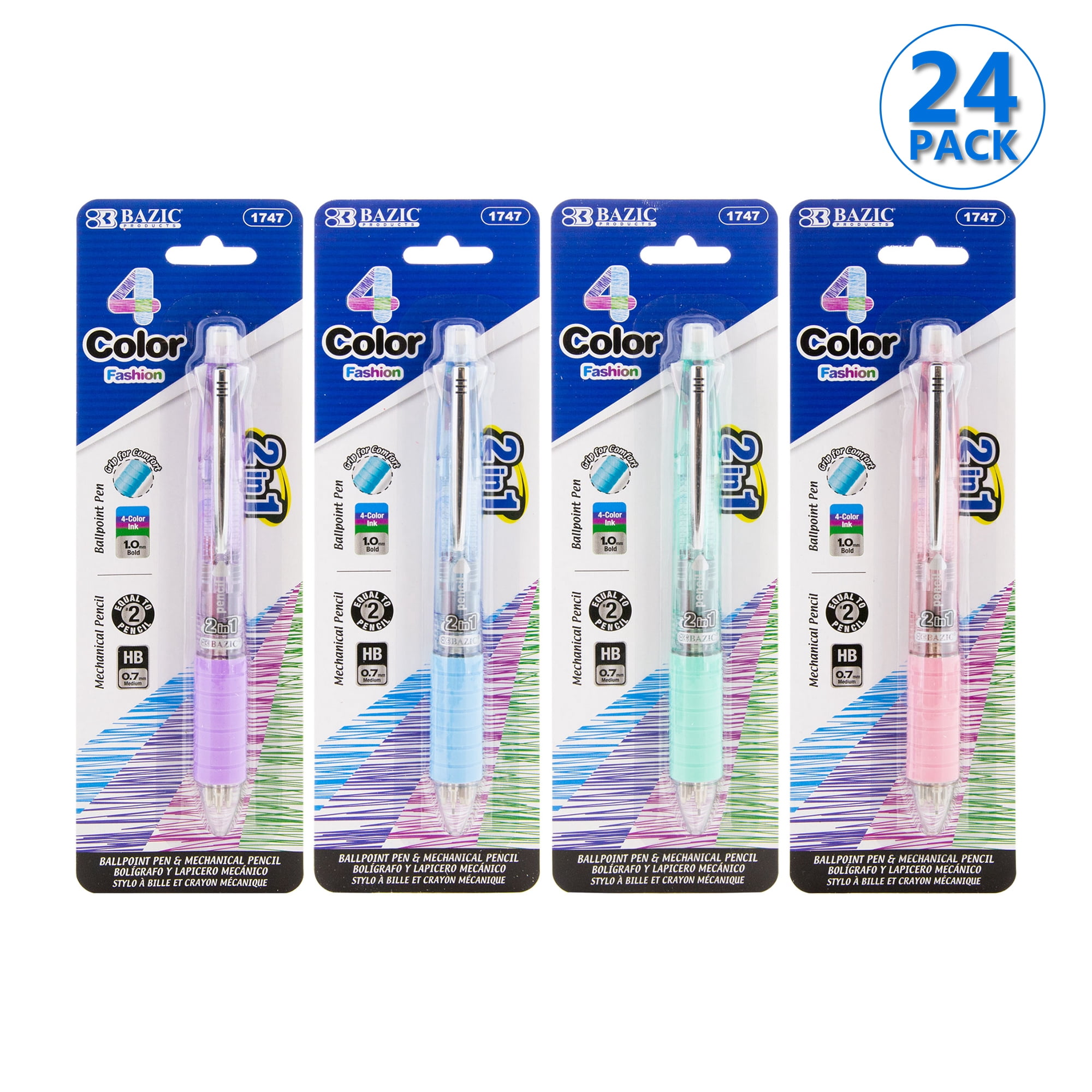 BAZIC 2-In-1 Mechanical Pencil & 4-Fashion Color Pen with Grip, 1.0 mm ...