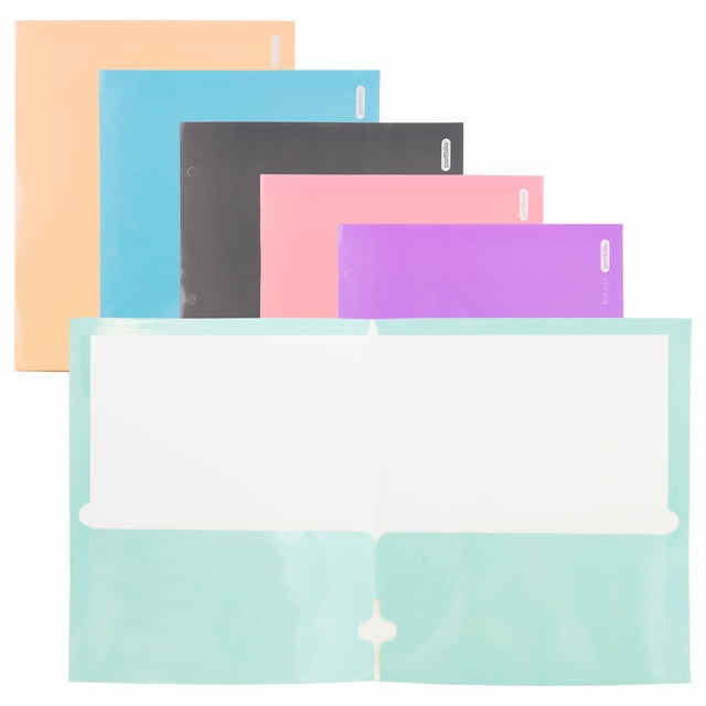 BAZIC 2 Pockets Paper File Folder, Laminated Glossy 3 Hole Portfolio ...