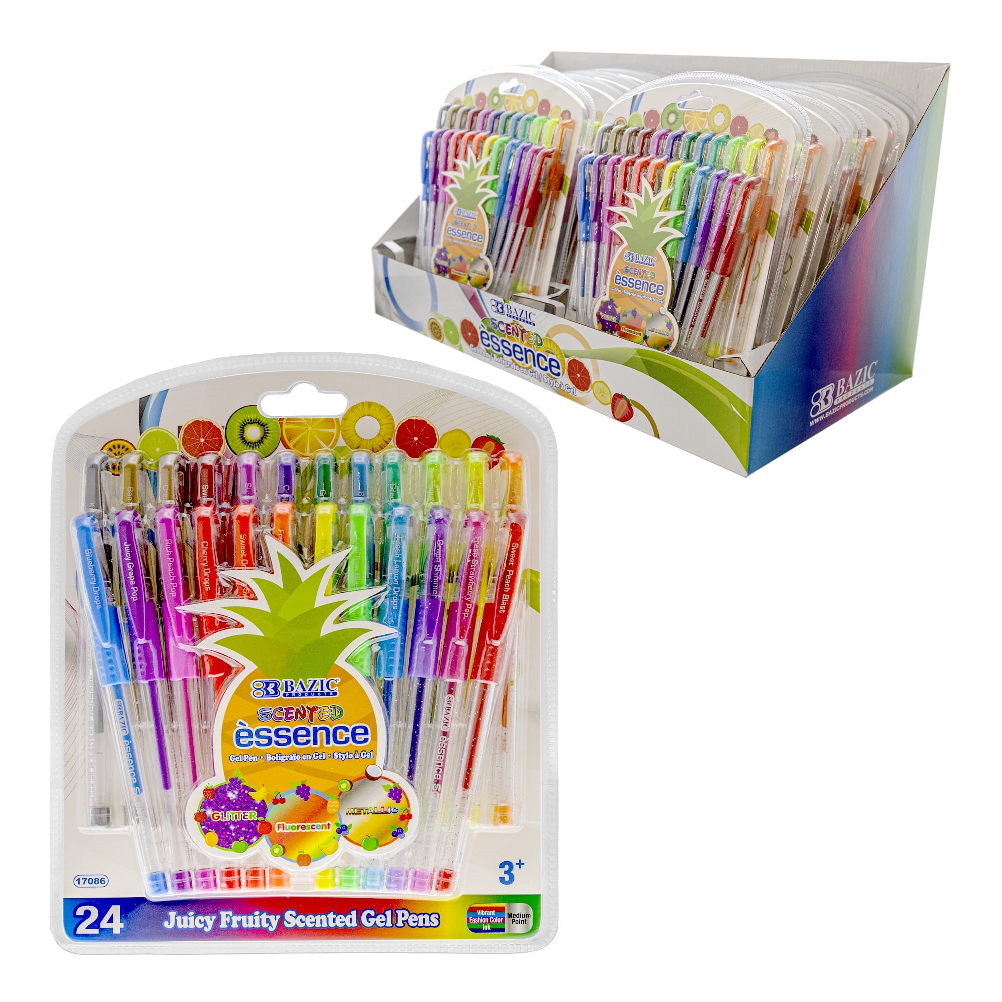 BAZIC 24 Scented Glitter Neon Metallic Gel Pen, Comfort Grip (24/Pack ...