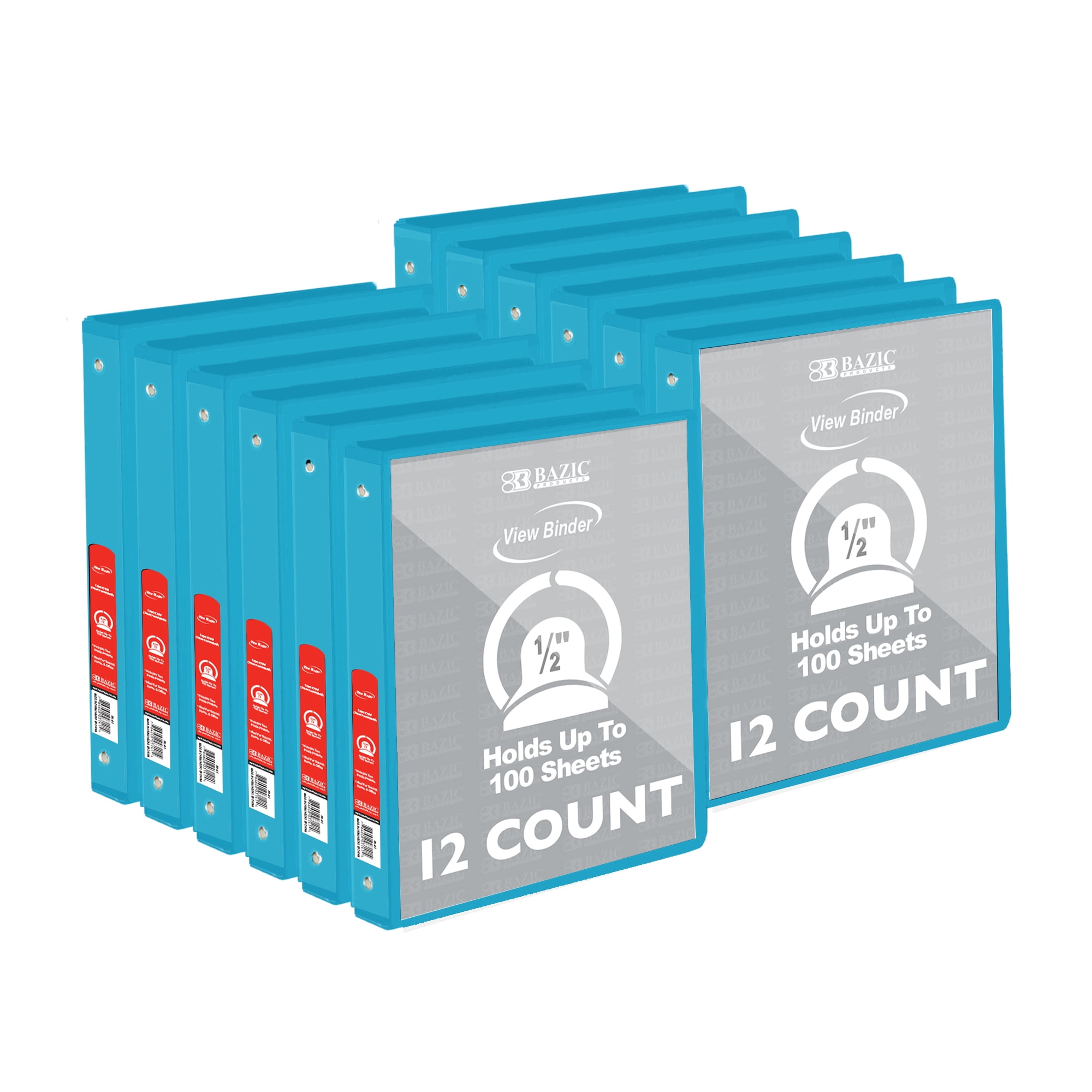 BAZIC 3 Ring Binder 1/2" Economy View Binders Cyan, Hold 100 Sheets, 12 ...
