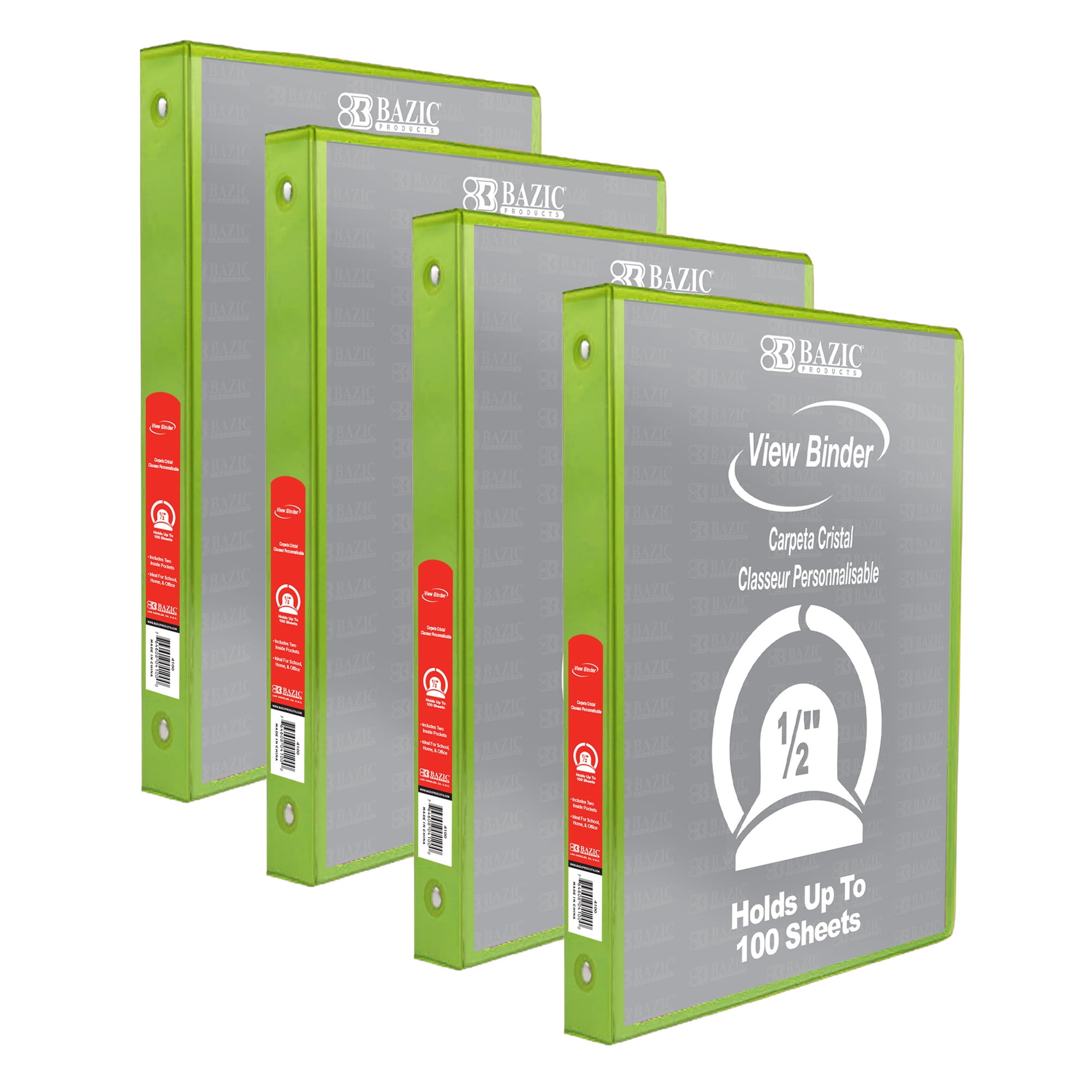 BAZIC 3 Ring Binder 1/2" Economy View Binders Lime Green, Hold 100 ...