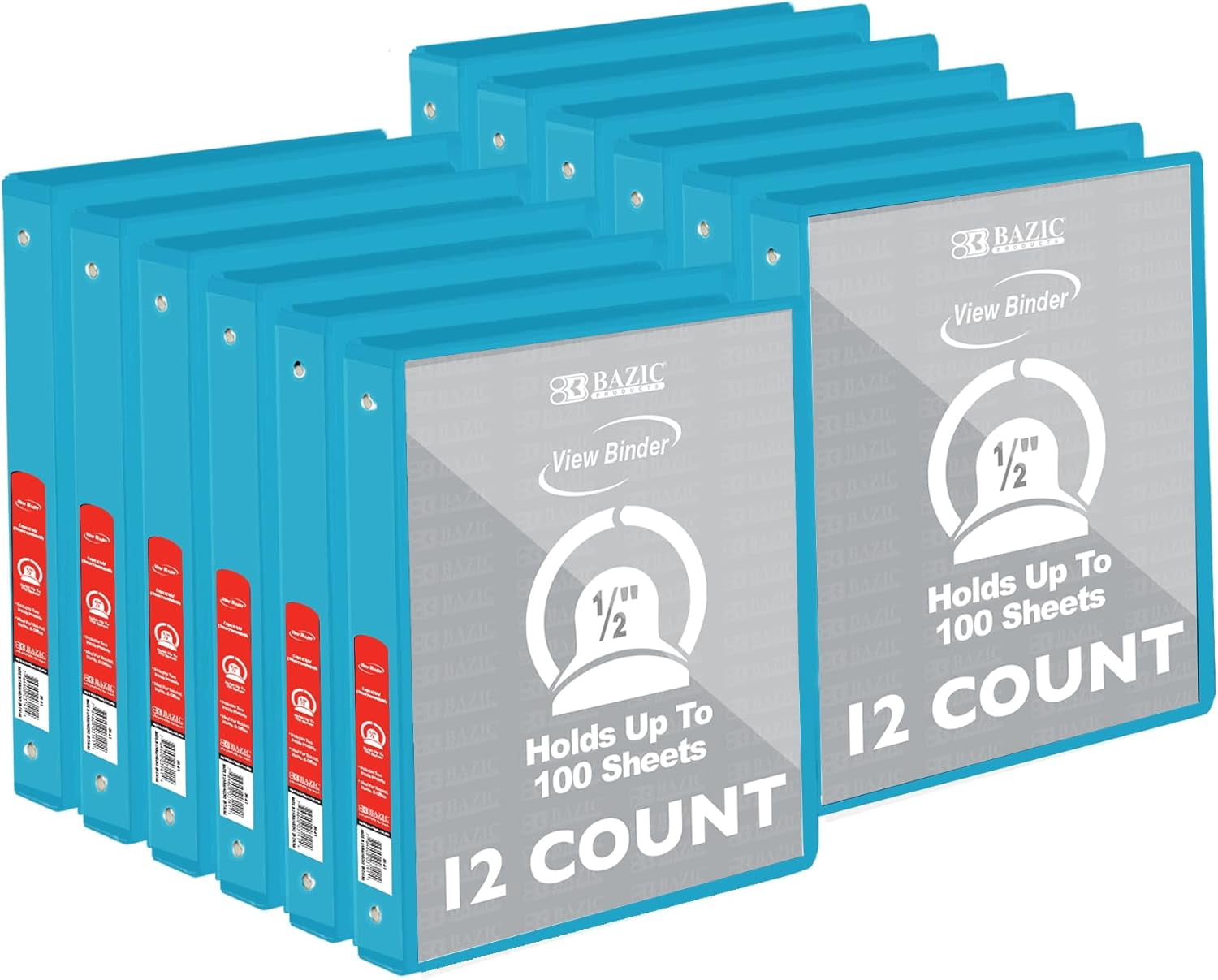 BAZIC 3 Ring Binder 1/2" Economy View Binders Organizer - Cyan, Round ...