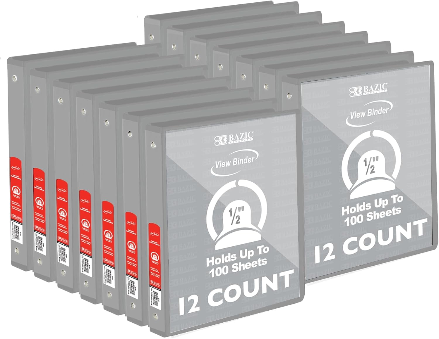 BAZIC 3 Ring Binder 1/2" Economy View Binders Organizer - Grey, Round ...