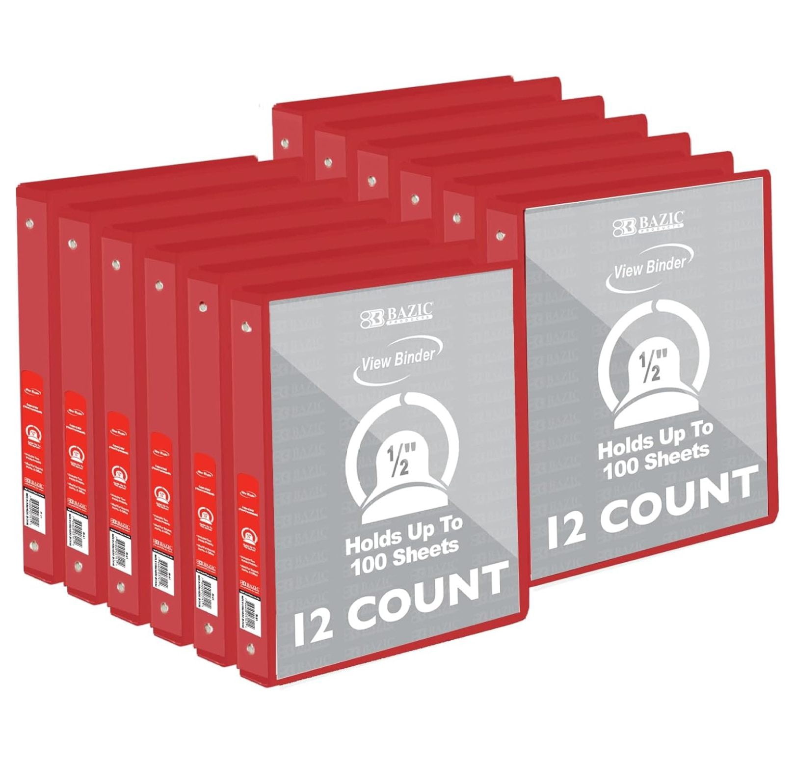 BAZIC 3 Ring Binder 1/2" Economy View Binders Organizer - Red, Round ...