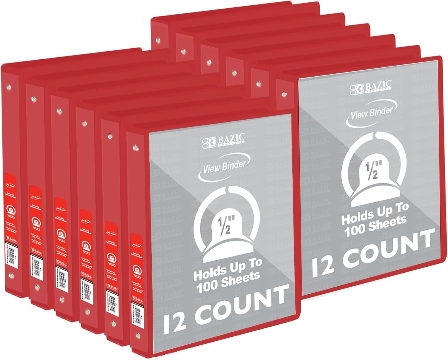 BAZIC 3 Ring Binder 1/2" Economy View Binders Organizer - Red, Round ...