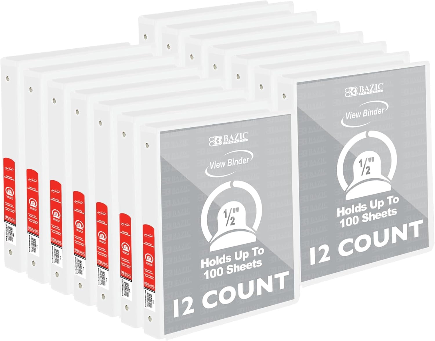 BAZIC 3 Ring Binder 1/2" Economy View Binders Organizer - White, Round ...