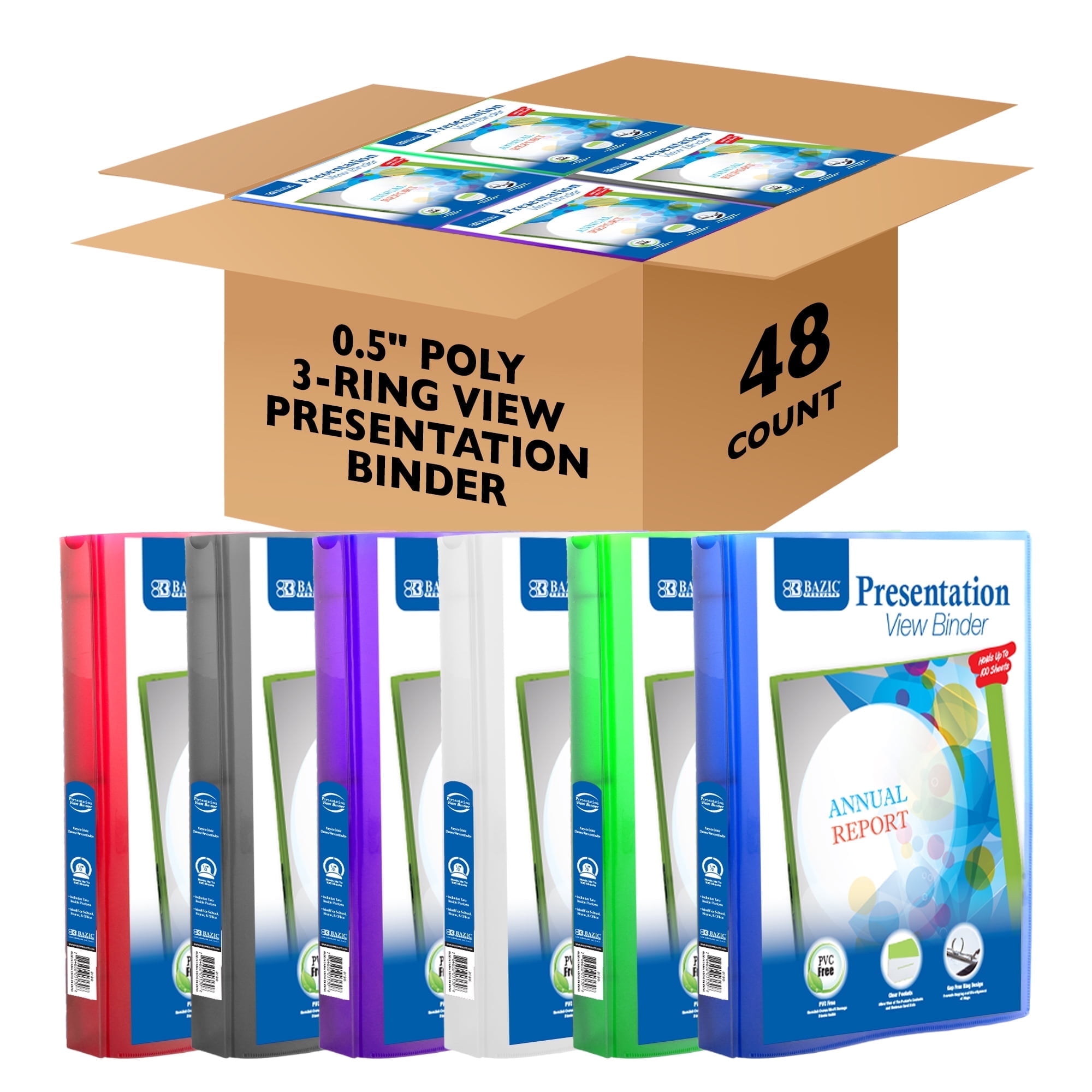 "BAZIC 3 Ring Binder, 1/2"" Assorted Soft Plastic Presentation View ...