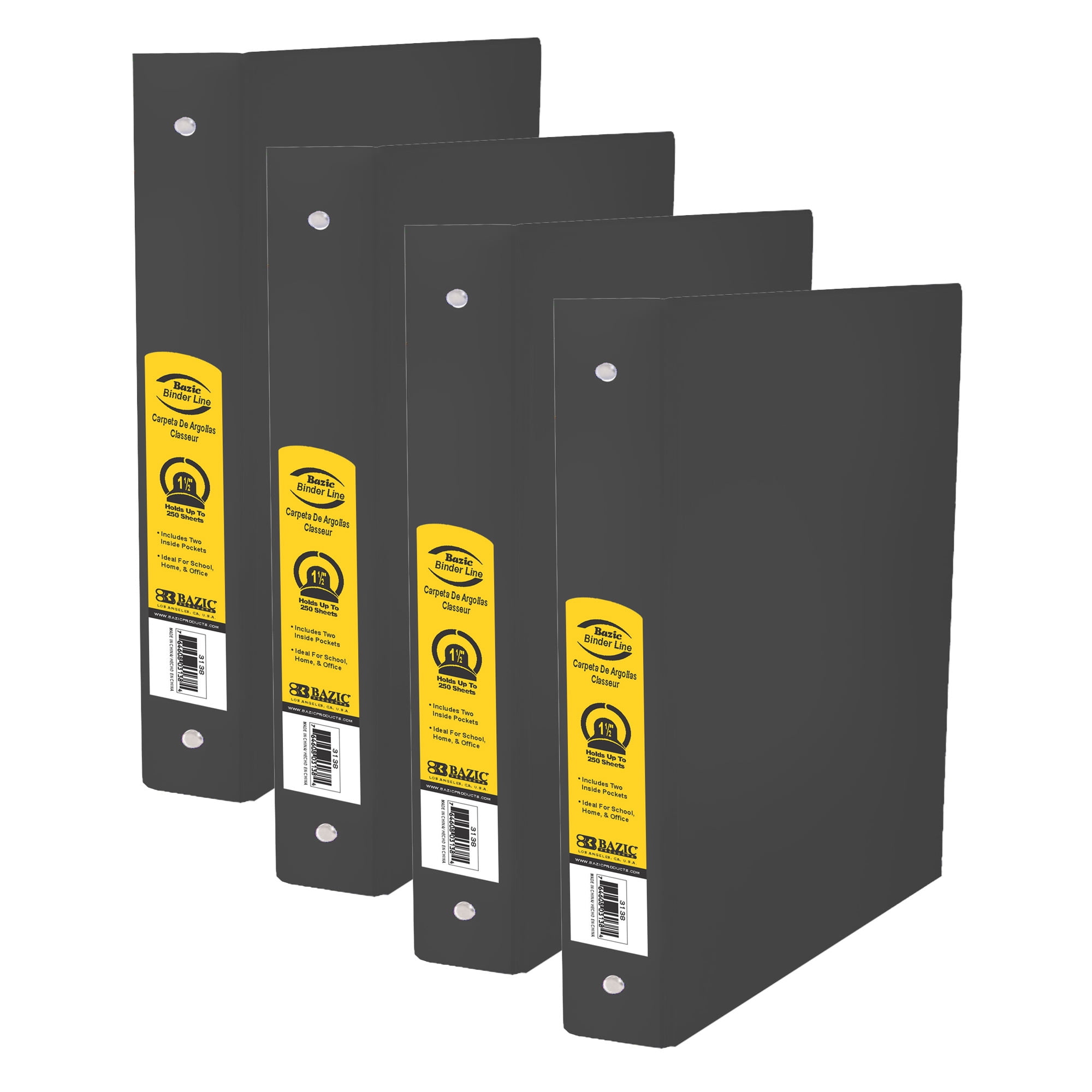 BAZIC 3 Ring Binder 1.5" Economy Binders Black, Hold 280 Sheets Paper ...