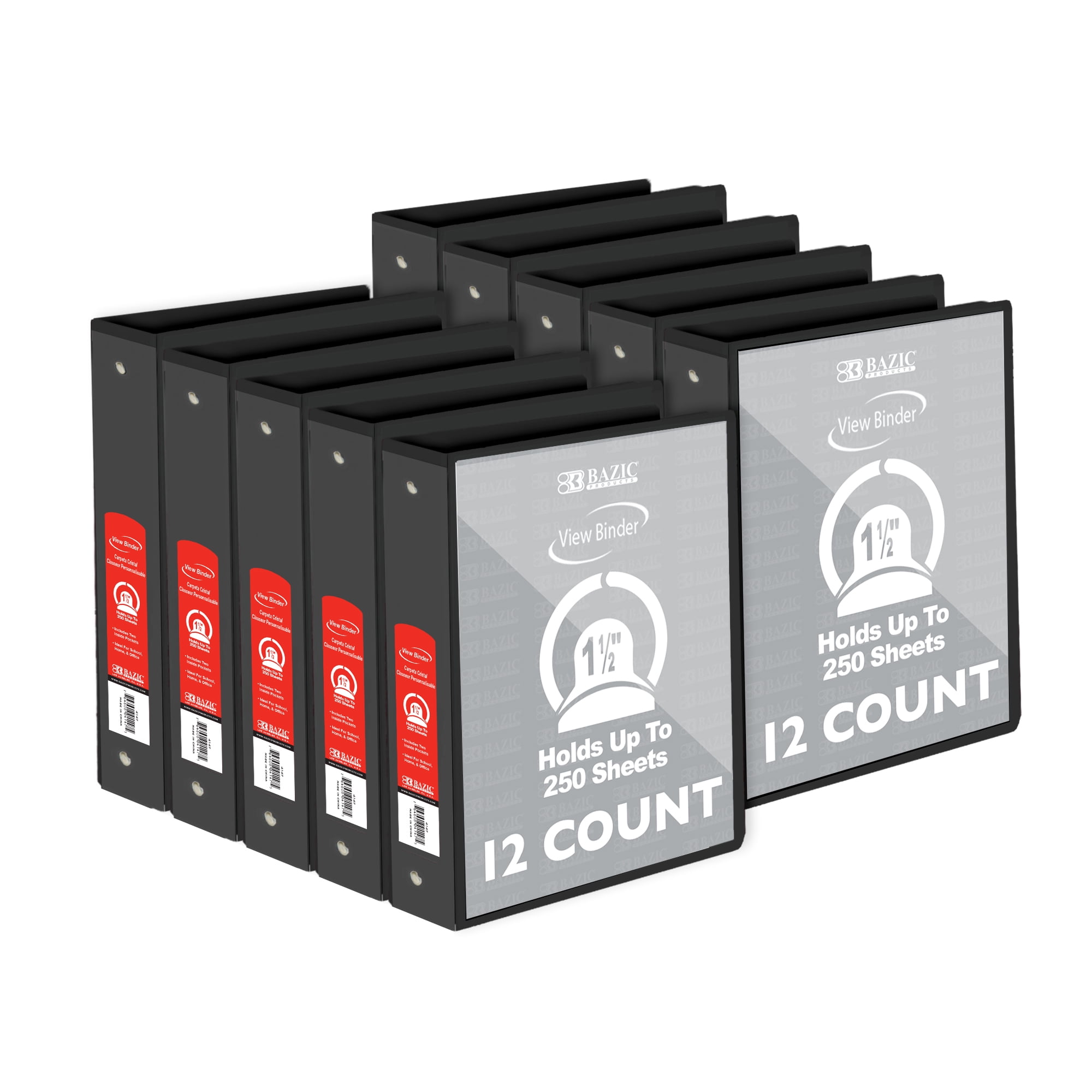 BAZIC 1.5 Inch 3 Ring Binder, Bulk Economy View Binders, Black, Holds ...