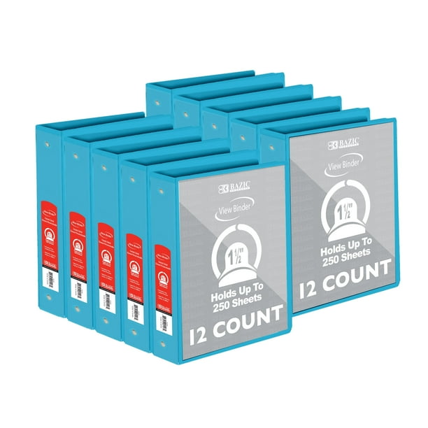 BAZIC 3 Ring Binder 1.5" Economy View Binders Cyan, Hold 280 Sheets, 12 ...