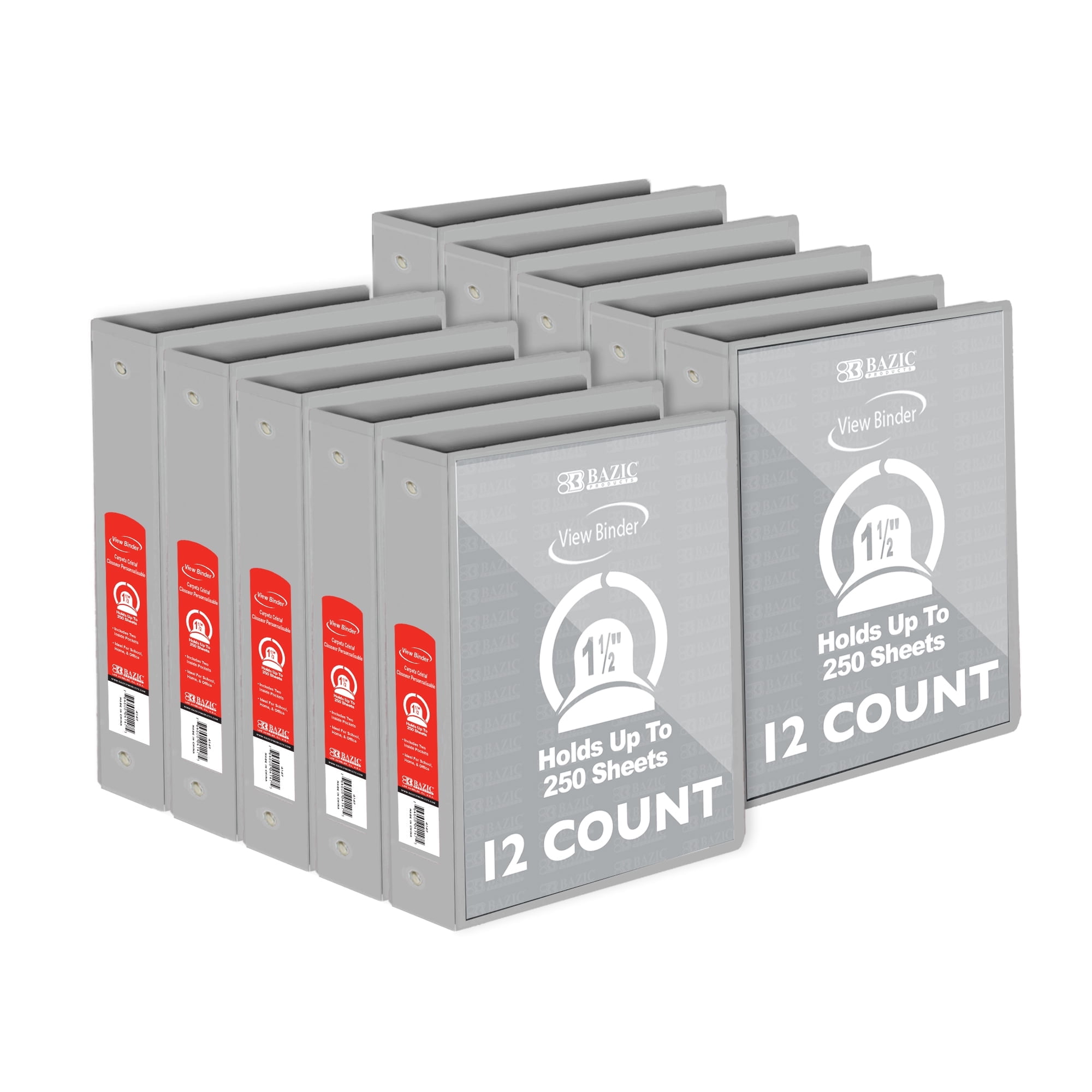 BAZIC 3 Ring Binder 1.5" Economy View Binders Grey, Hold 280 Sheets, 12 ...