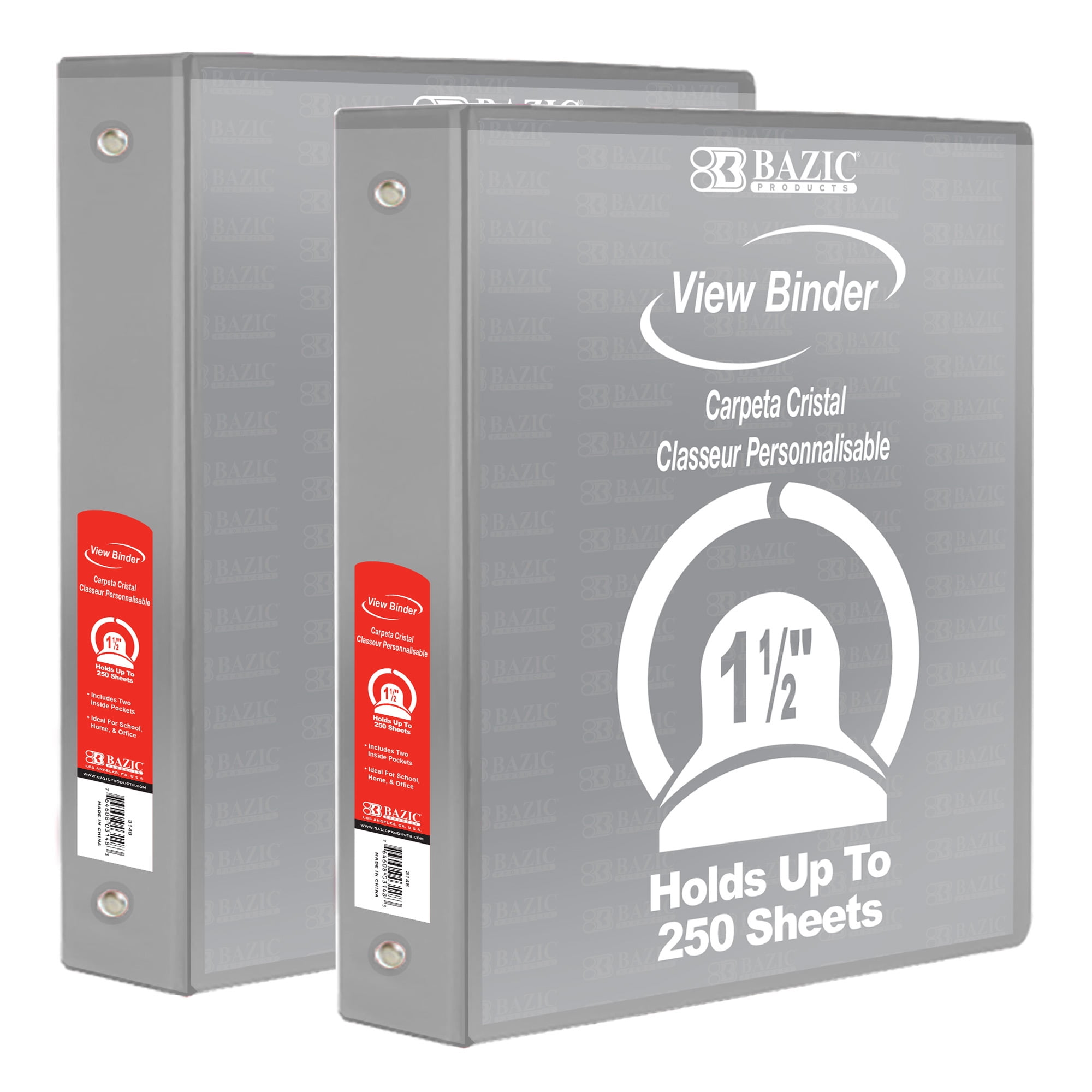 BAZIC 3 Ring Binder 1.5" Economy View Binders Grey, Hold 280 Sheets, 2 ...