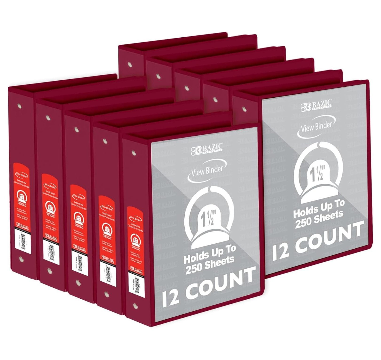 BAZIC 3 Ring Binder 1.5" Economy View Binders Organizer - Burgundy ...