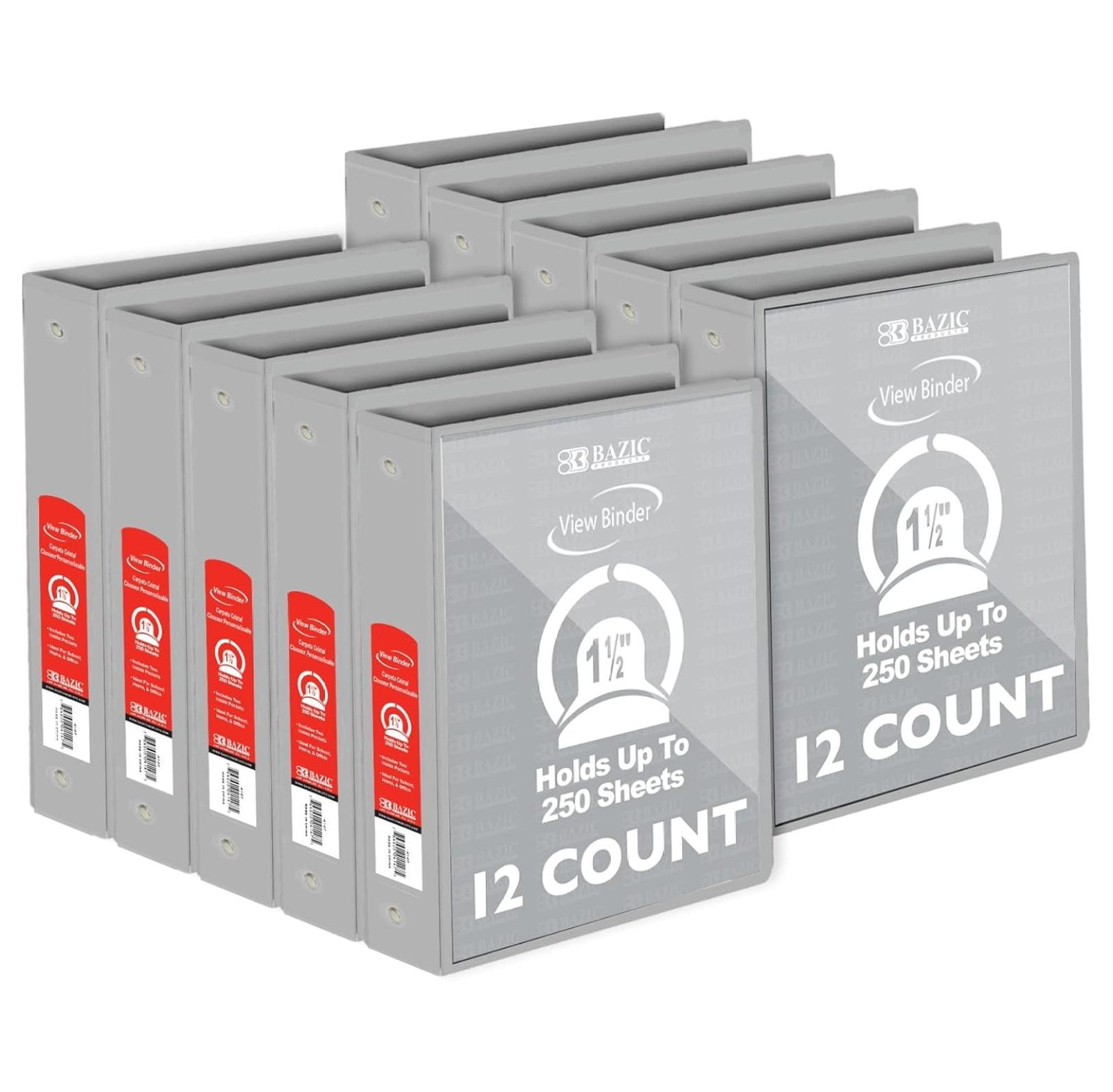 BAZIC 3 Ring Binder 1.5" Economy View Binders Organizer - Grey, Round ...