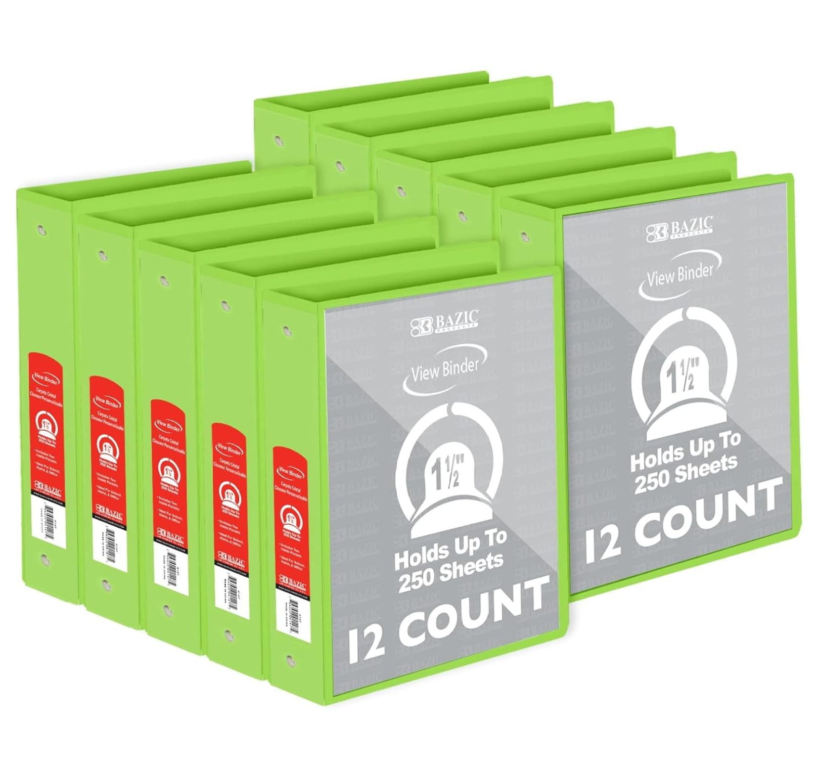 BAZIC 3 Ring Binder 1.5" Economy View Binders Organizer - Lime Green ...
