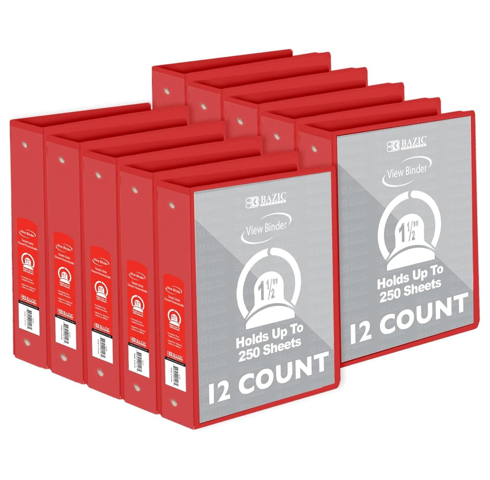 BAZIC 3 Ring Binder 1.5" Economy View Binders Organizer - Red, Round ...
