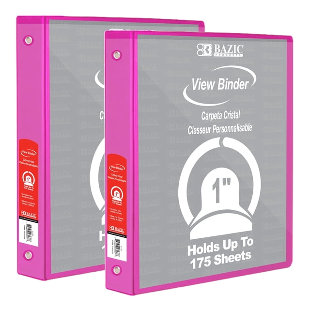 BAZIC 3-Ring Binder, 1" Economy View, Multipack, Fuchsia, Plastic Cover ...