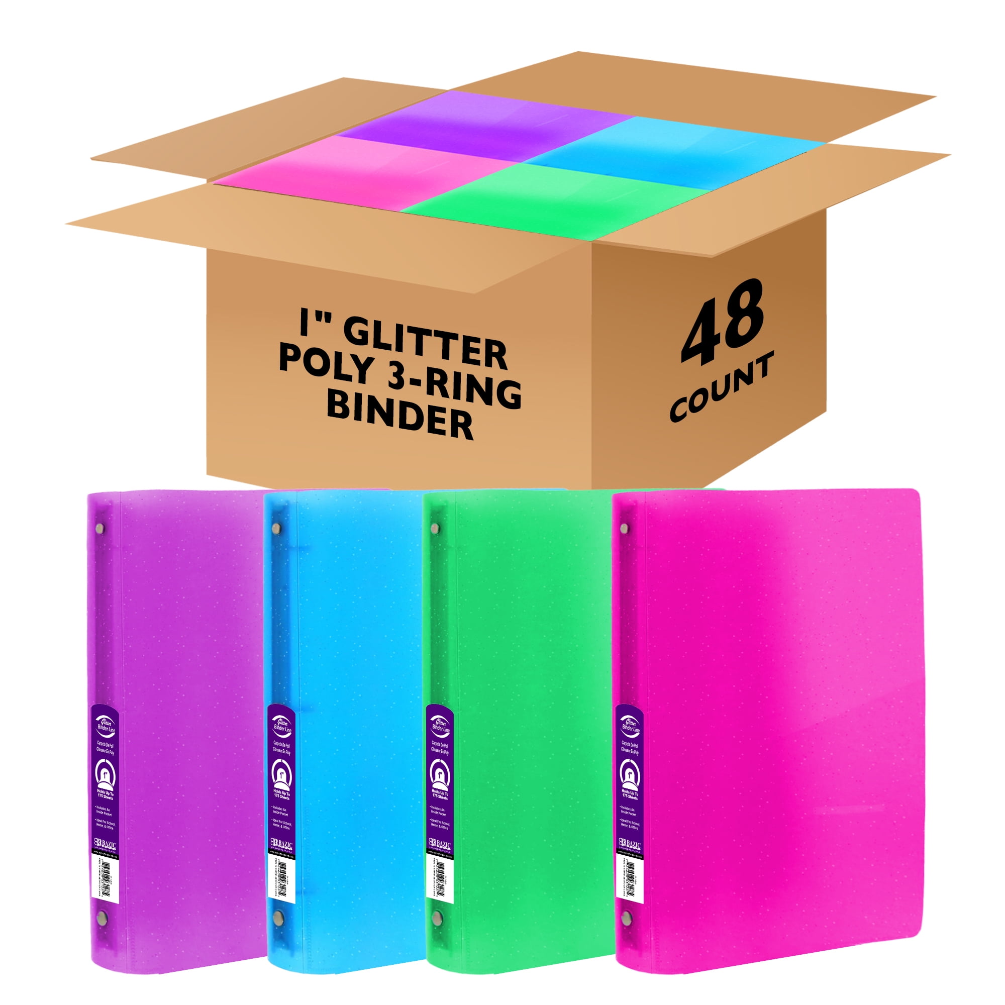 BAZIC 3 Ring Binder 1" Poly Binders Glitter Color Soft Cover, 175 ...