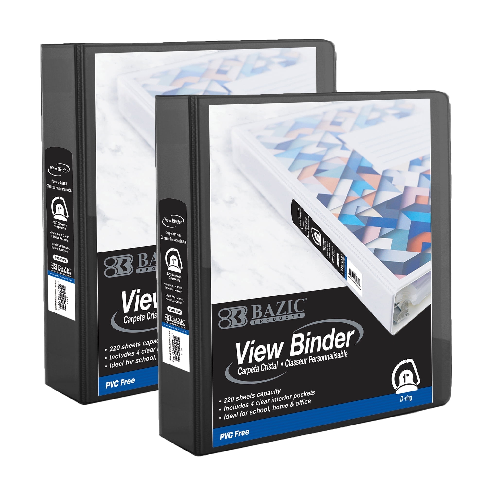 BAZIC 3 Ring Binder 1" View Binders Slant D Ring Black, PVC-Free, Hold ...