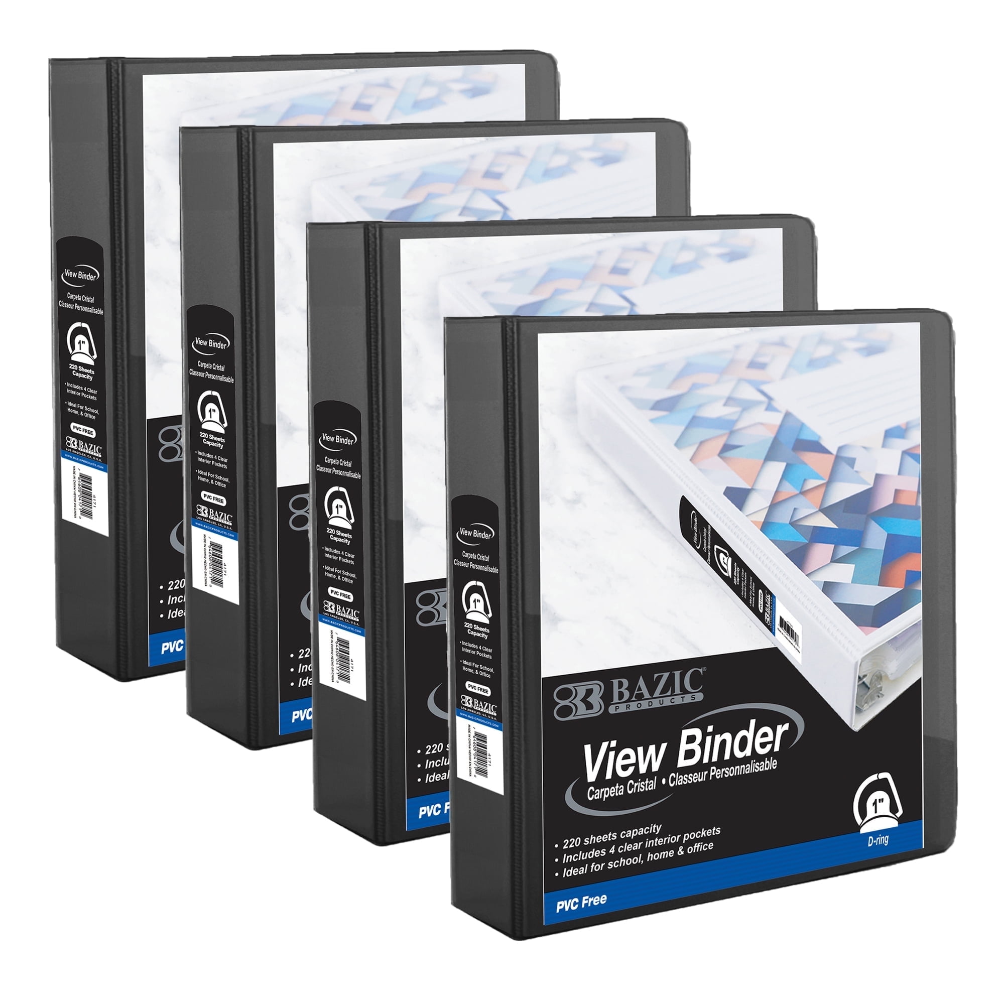 BAZIC 3 Ring Binder 1" View Binders Slant D Ring Black, PVC-Free, Hold ...