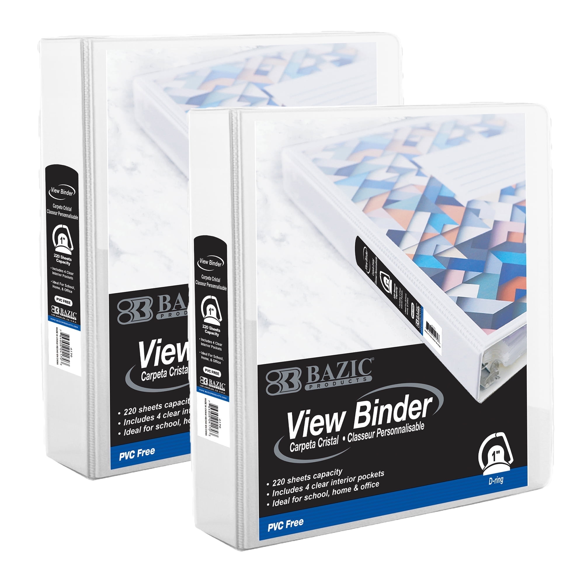 BAZIC 3 Ring Binder 1" View Binders Slant D Ring White, PVC-Free, Hold ...