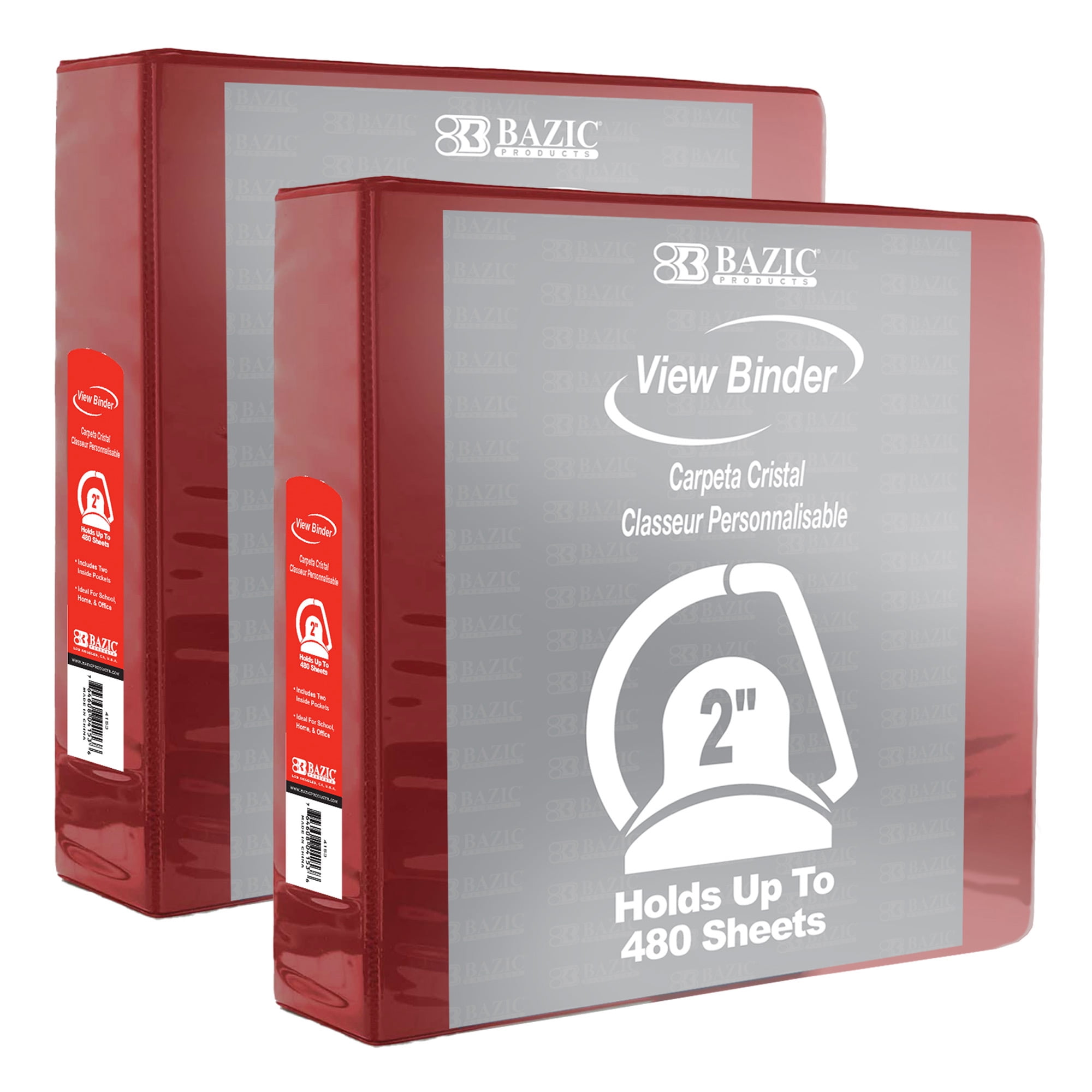 BAZIC 3 Ring Binder 2" View Binders Slant D Ring Burgundy, Hold 500 ...
