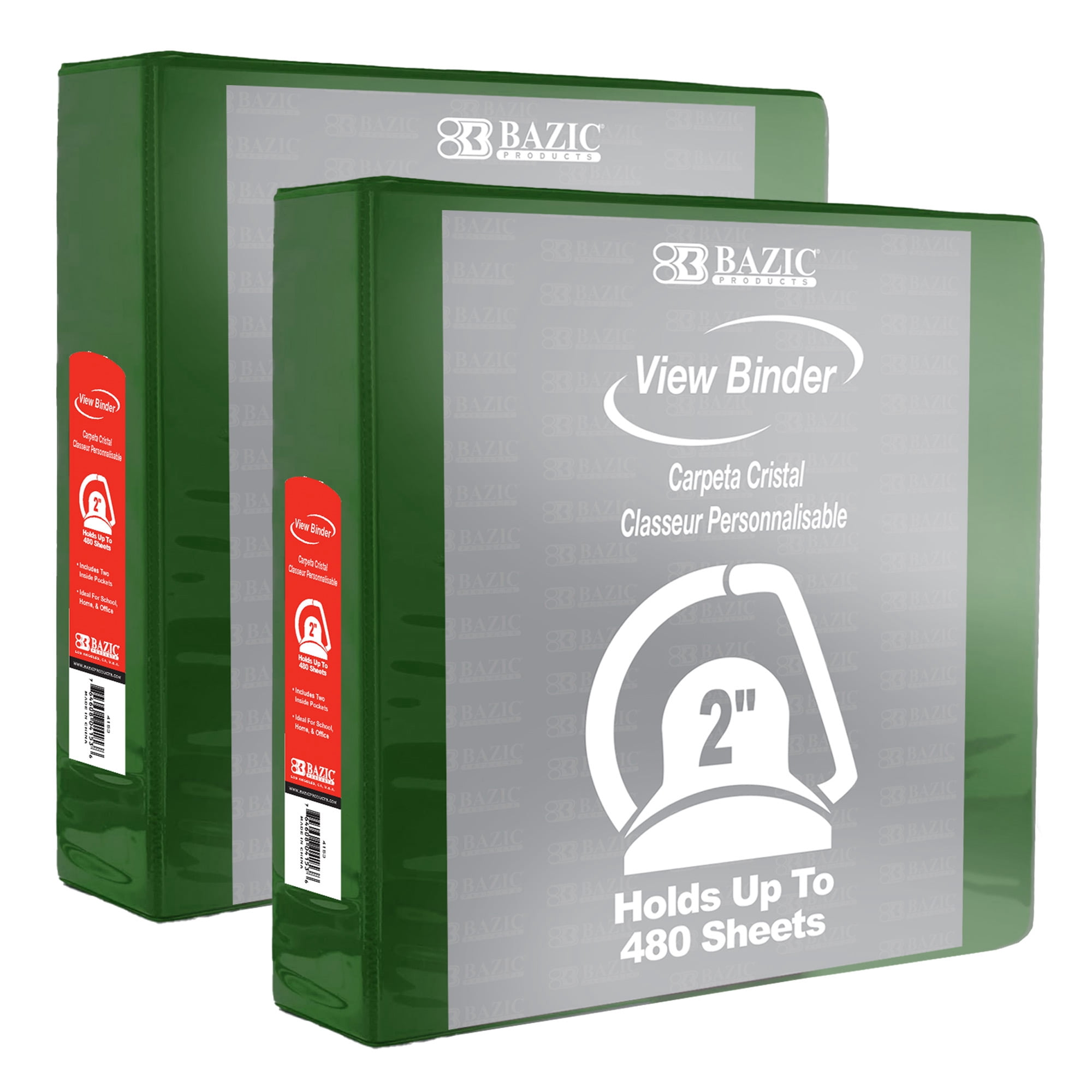 BAZIC 3 Ring Binder 2" View Binders Slant D Ring Green, Hold 500 Sheets ...