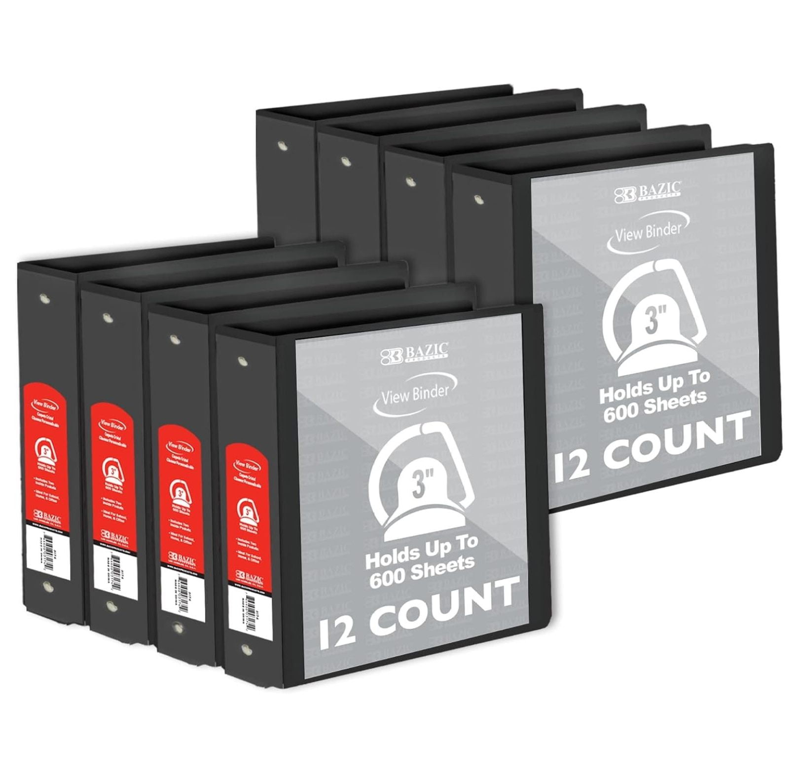 BAZIC 3 Ring Binder 3" View Binders Slant D Ring Organizer - Black ...