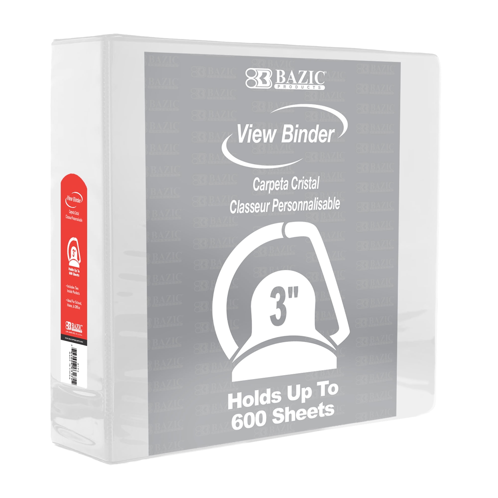 BAZIC 3 Ring Binder 3" View Binders Slant D Ring White, Hold 600 Sheets ...