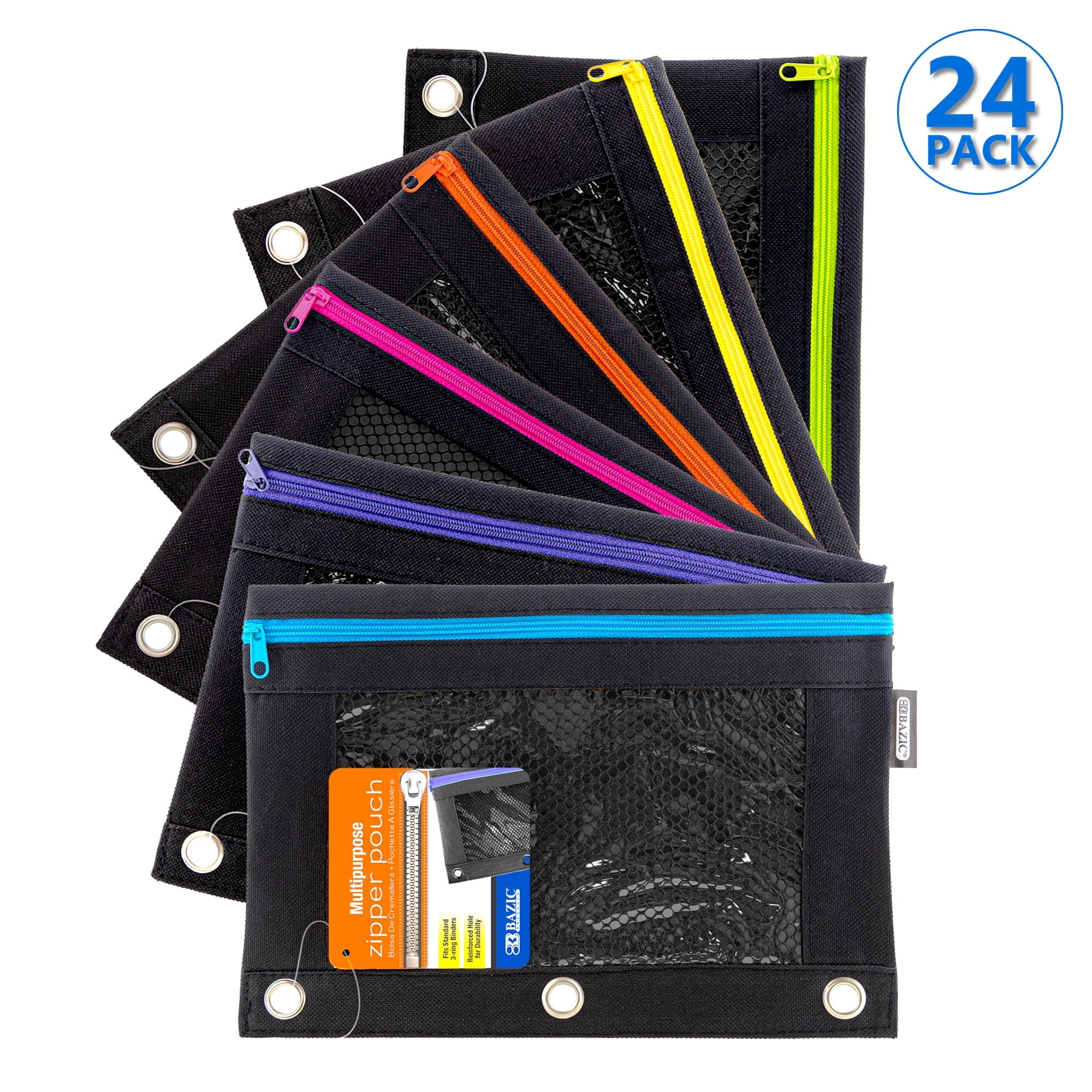 BAZIC 3-Ring Neon Black Pencil Binder Pouch, Zippered, Durable ...