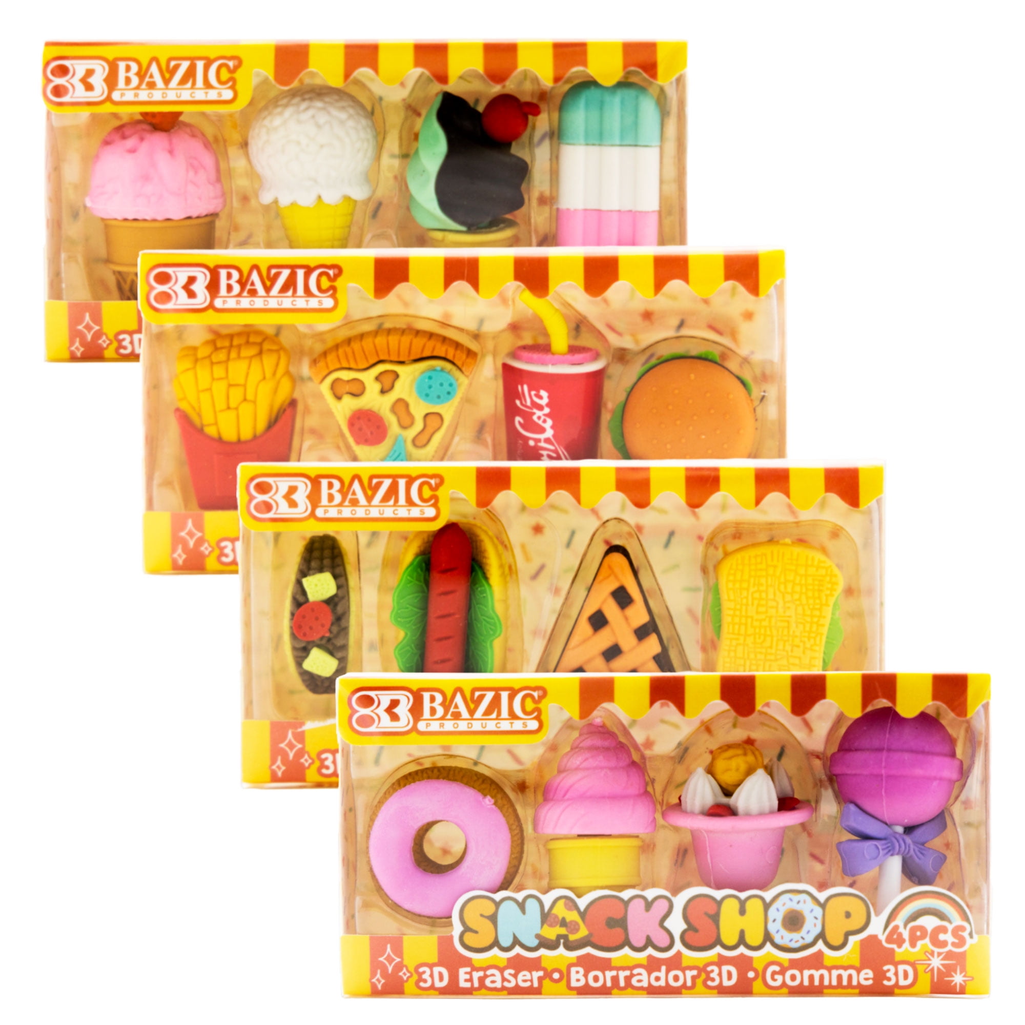 BAZIC 3D Erasers, Food Mini Pencil Eraser (4/Pack), for Bulk Party ...