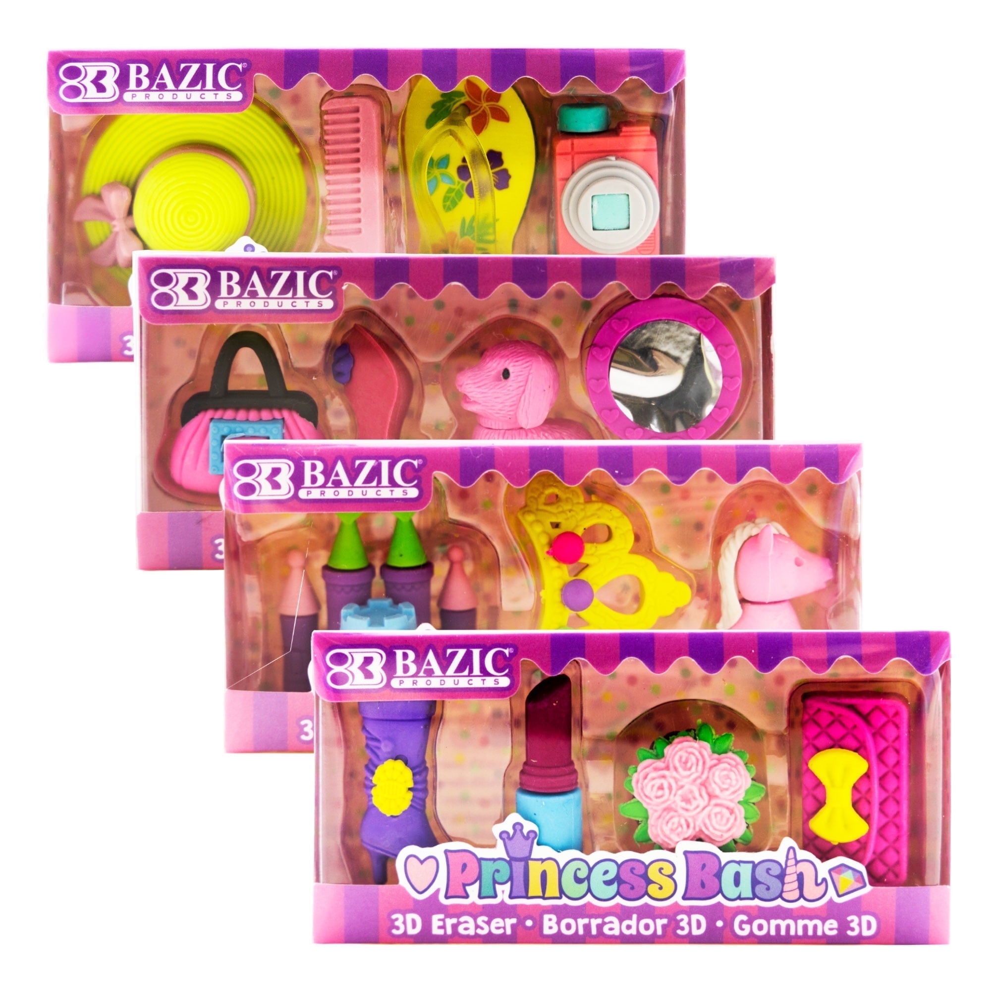 BAZIC 3D Erasers, Princess Dress up Mini Pencil Eraser (4/Pack), for ...