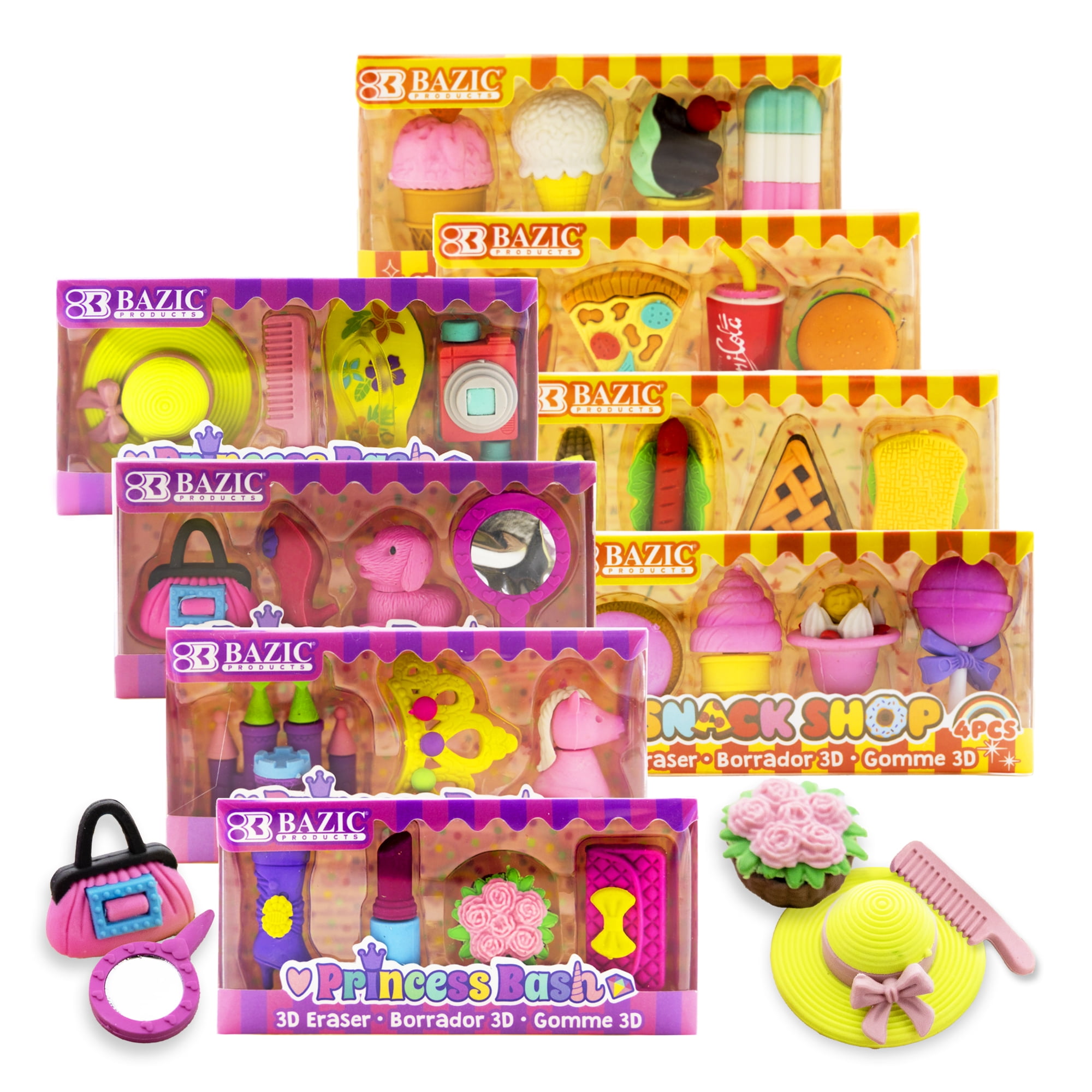 BAZIC 3D Erasers Set, Assorted Food and Princess Dress Up Mini Pencil ...