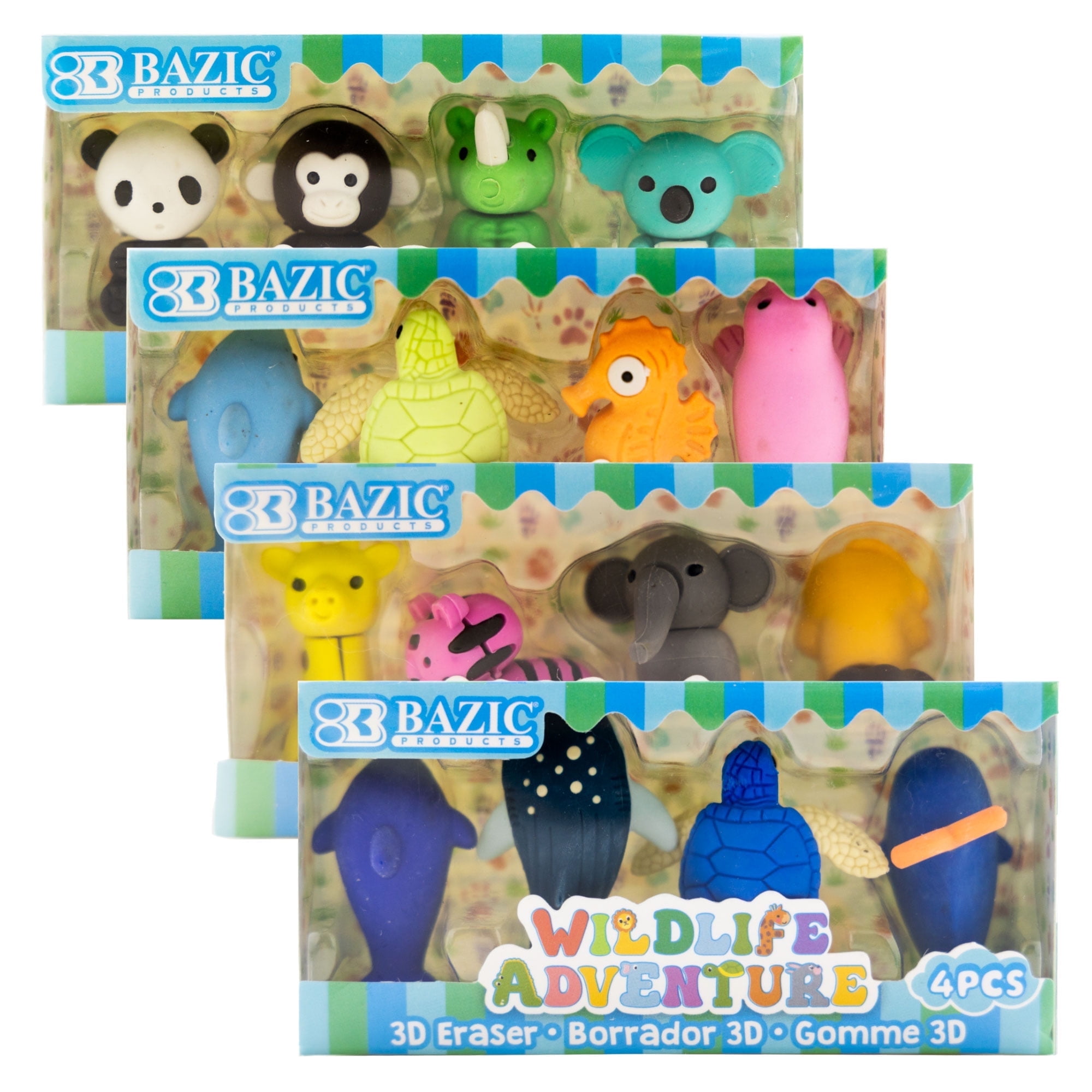 BAZIC 3D Erasers, Wildlife Mini Animals Pencil Eraser (4/Pack), for ...