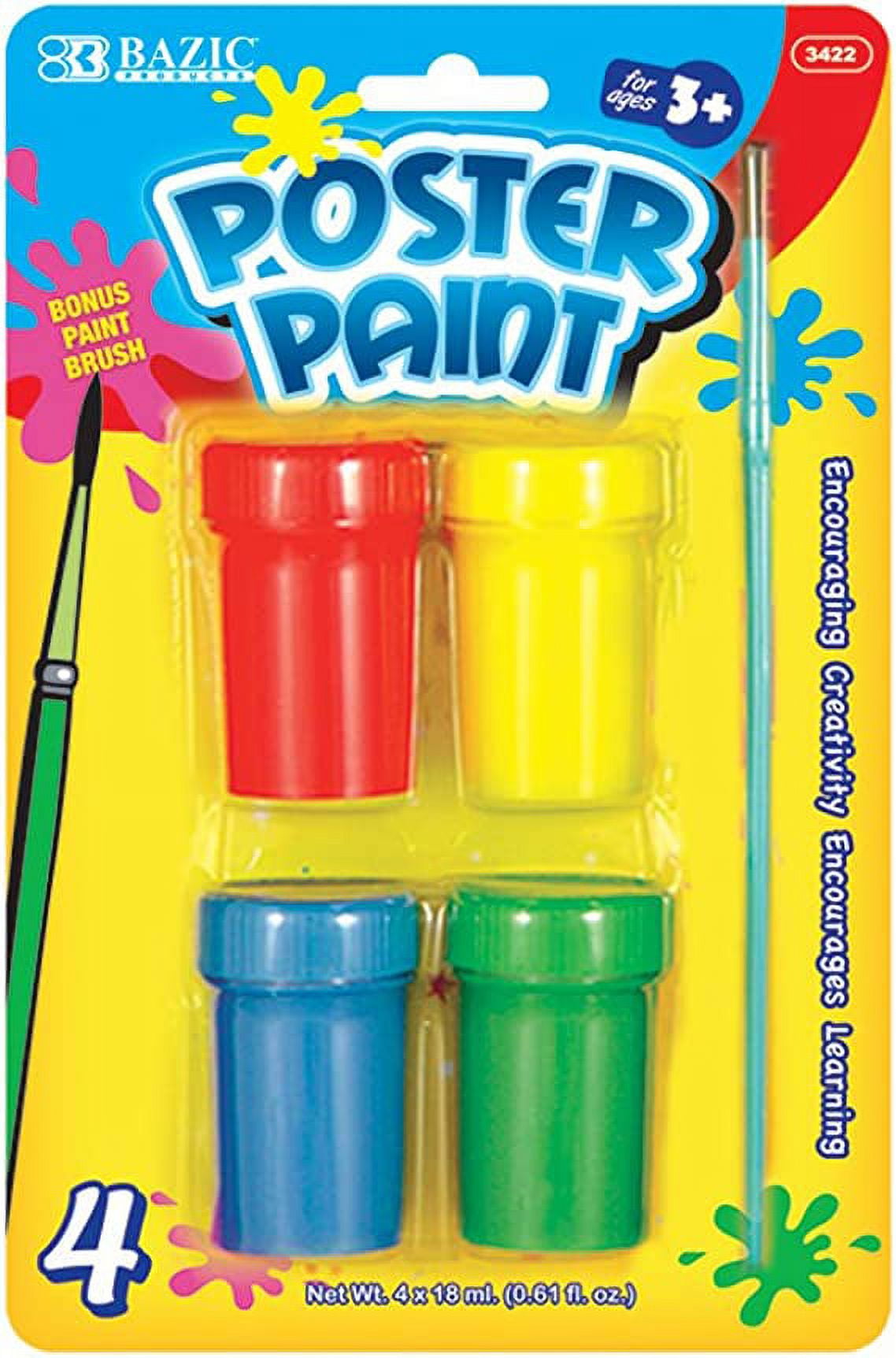 BAZIC 4 Color 18ml Poster Paint w/ Brush - Walmart.com