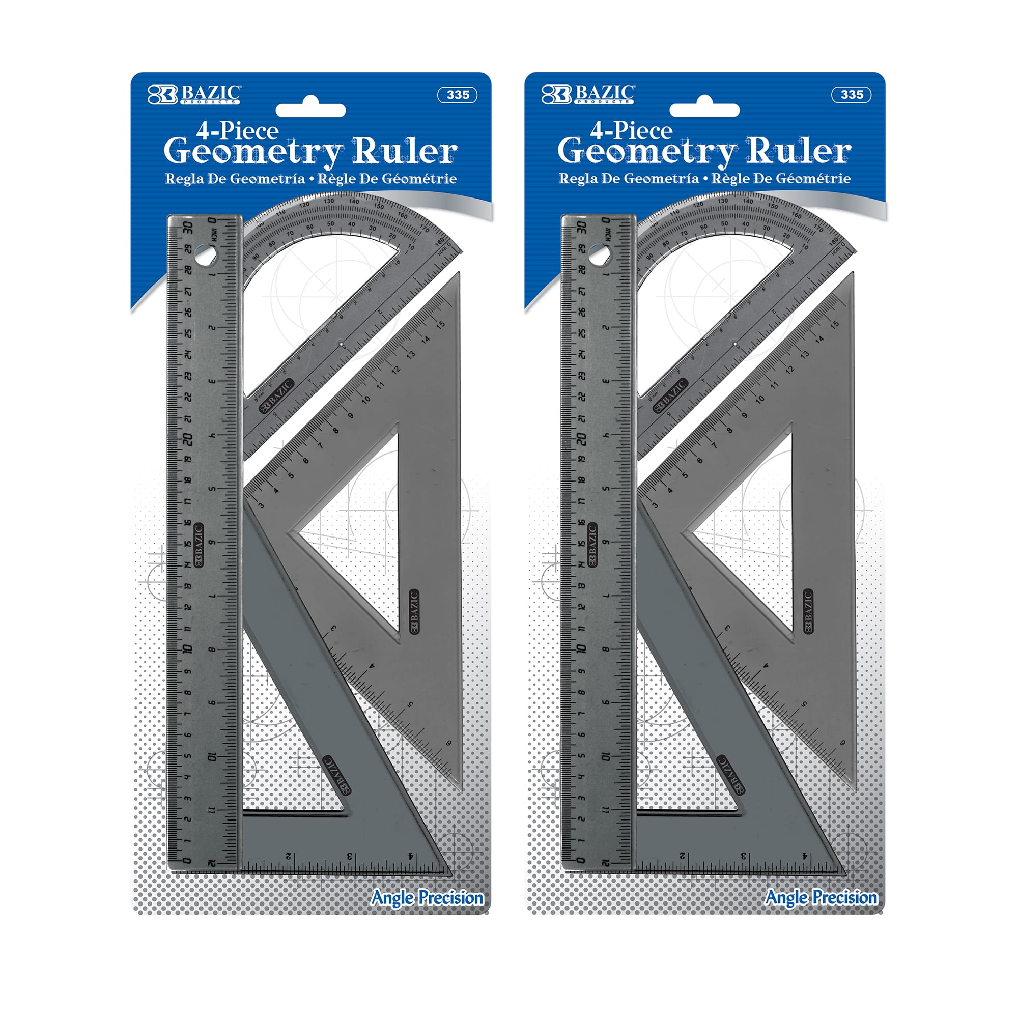 BAZIC 4-Piece Geometry Ruler Combination Sets, School Supplies, 2-Packs ...