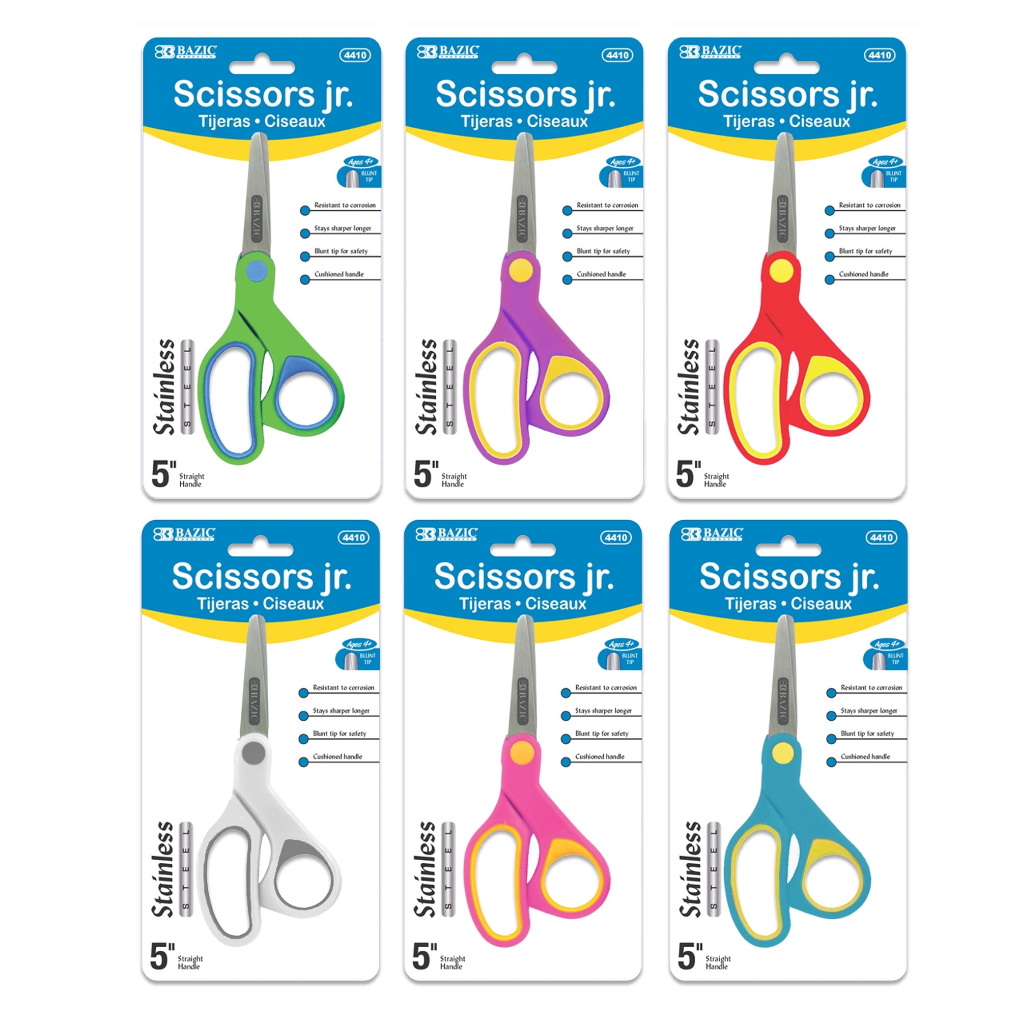 BAZIC 5", Soft Grip Stainless Steel Scissor, Safe Blunt Tip, 6-Pack ...