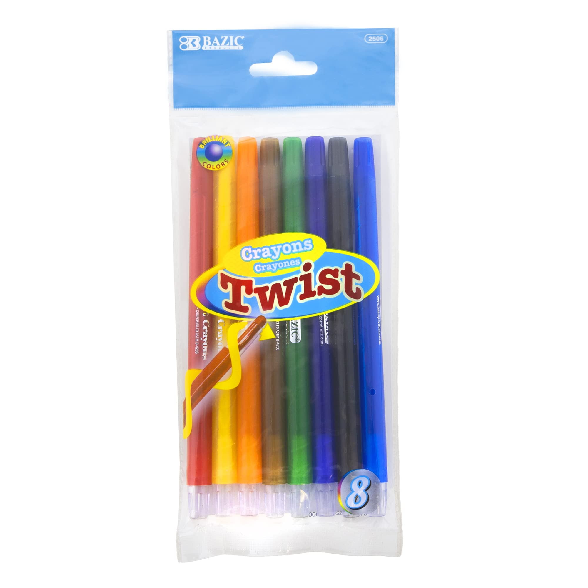 BAZIC 8 Color Twistable Crayons, Twist Up Propelling Crayon, 1-Pack ...
