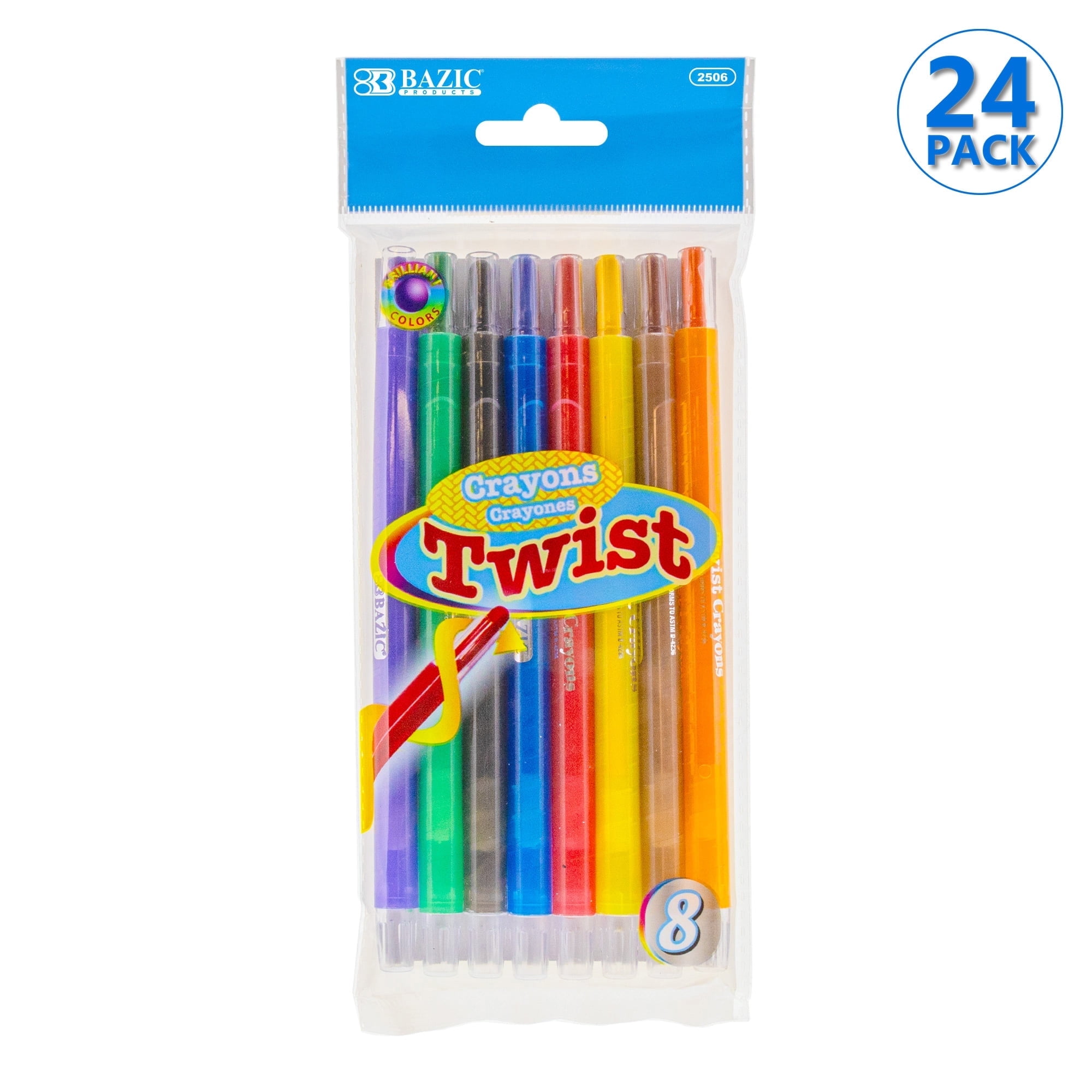 BAZIC 8 Color Twistable Crayons, Durable Wax, Easy Twist Design, 24 ...