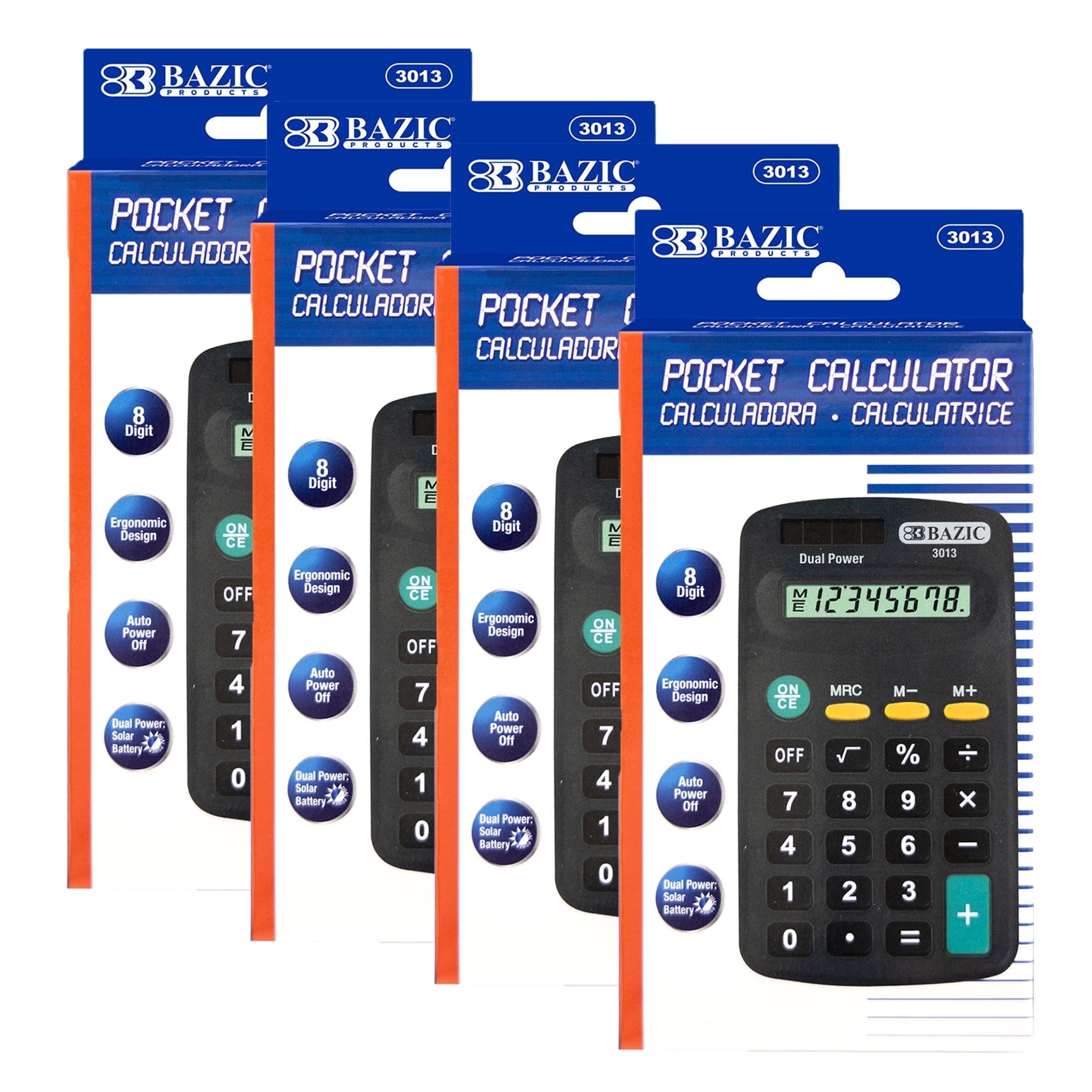 BAZIC 8-Digit Dual Power Calculator Pocket Size, Solar Powered ...