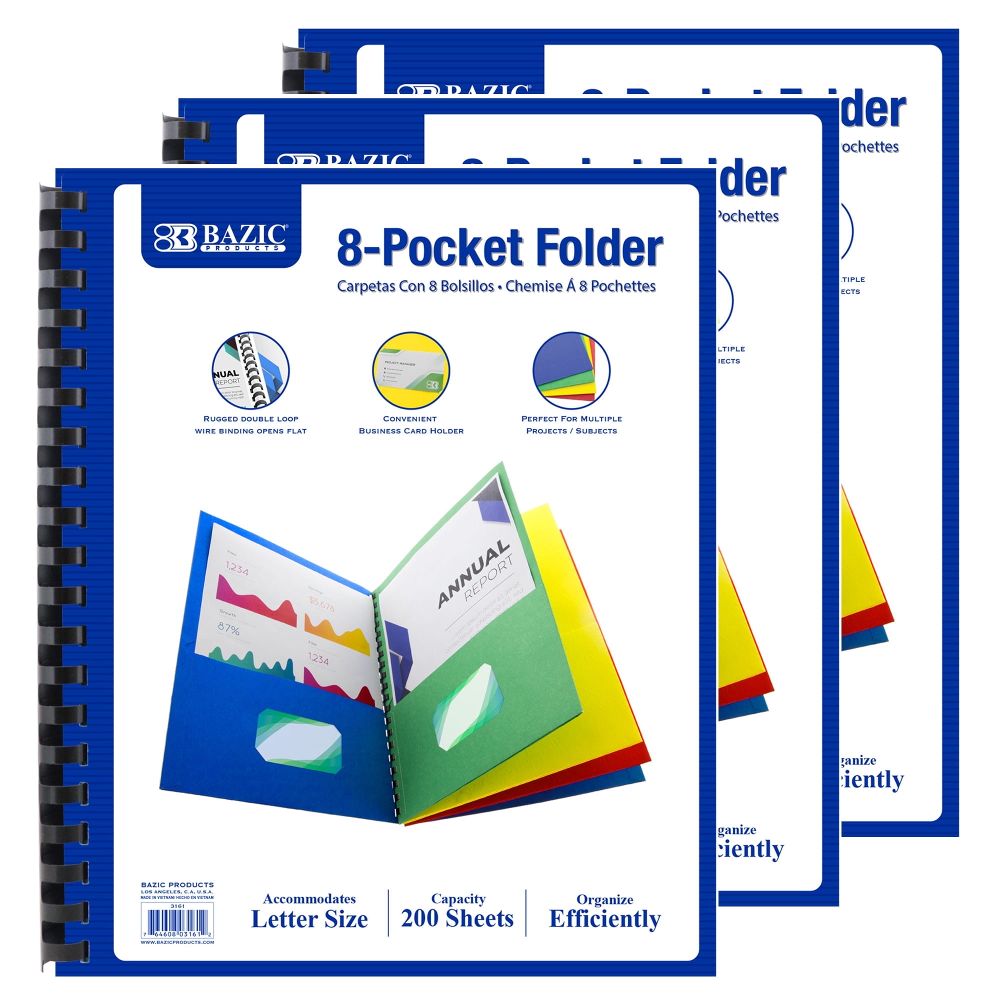 BAZIC 8-Pocket Letter Size Portfolio Folders, Wire-Bound, Assorted ...
