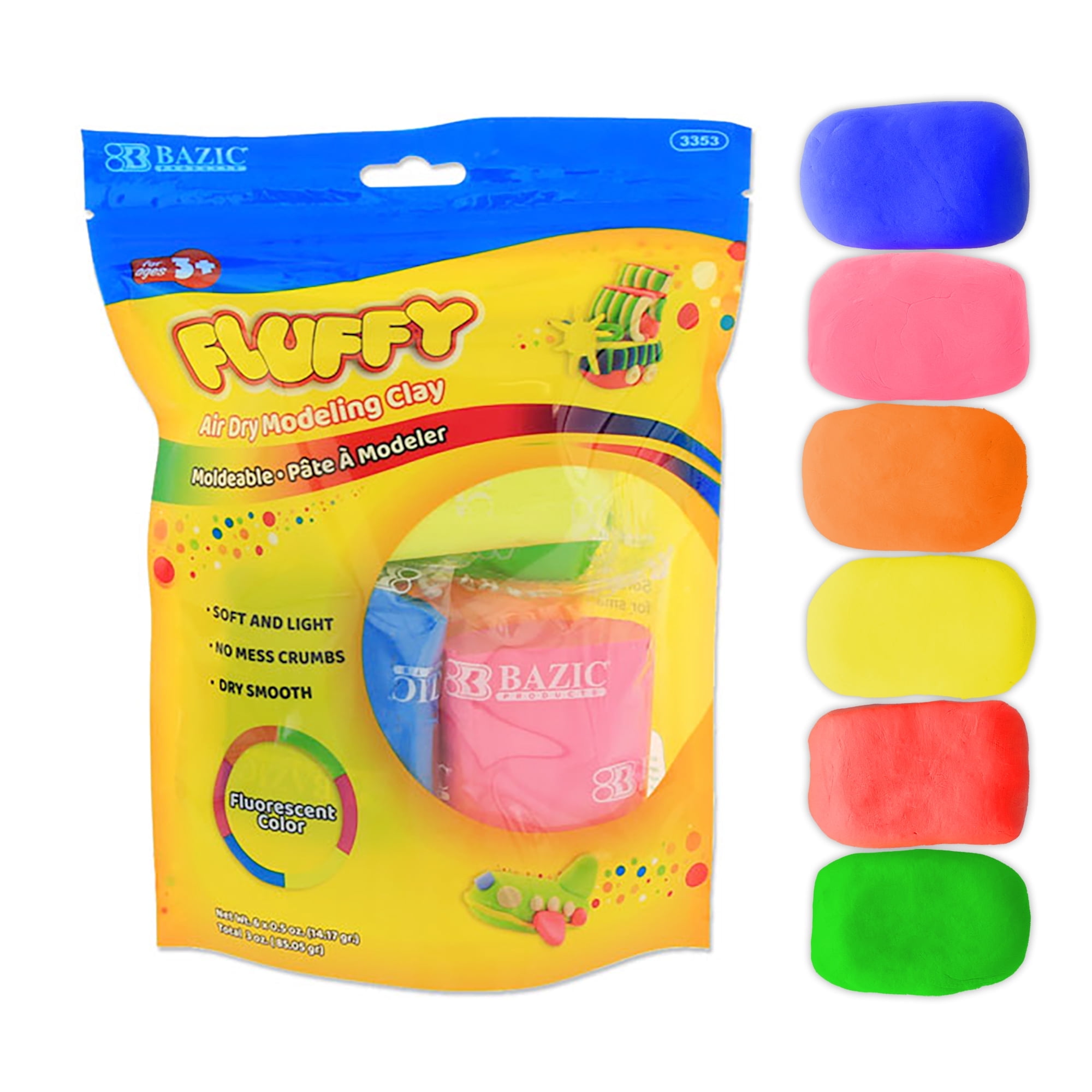 BAZIC Air Dry Modeling Clay 6 Neon Color 3 oz, Non Toxic, 1-Pack ...