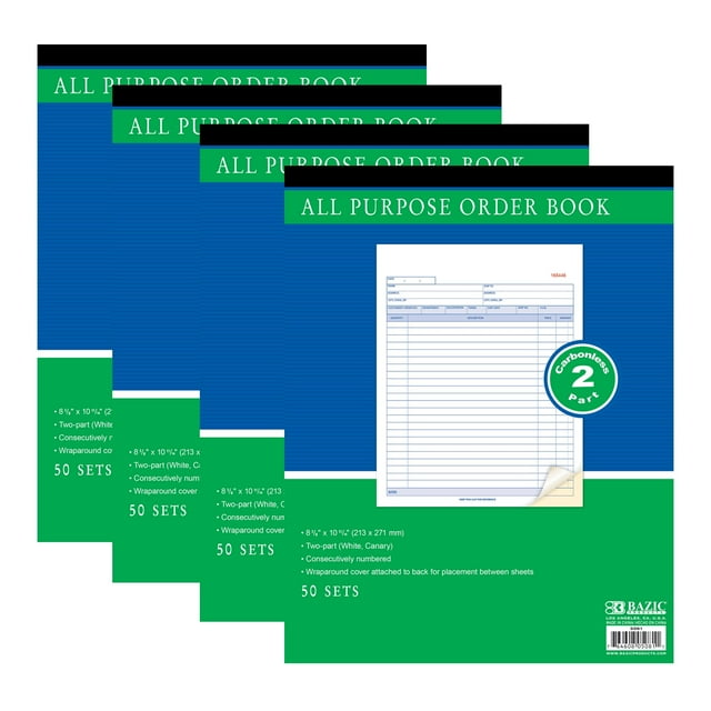 BAZIC All Purpose Order Book, 50 Sets 2-Part Carbonless, Small Business ...