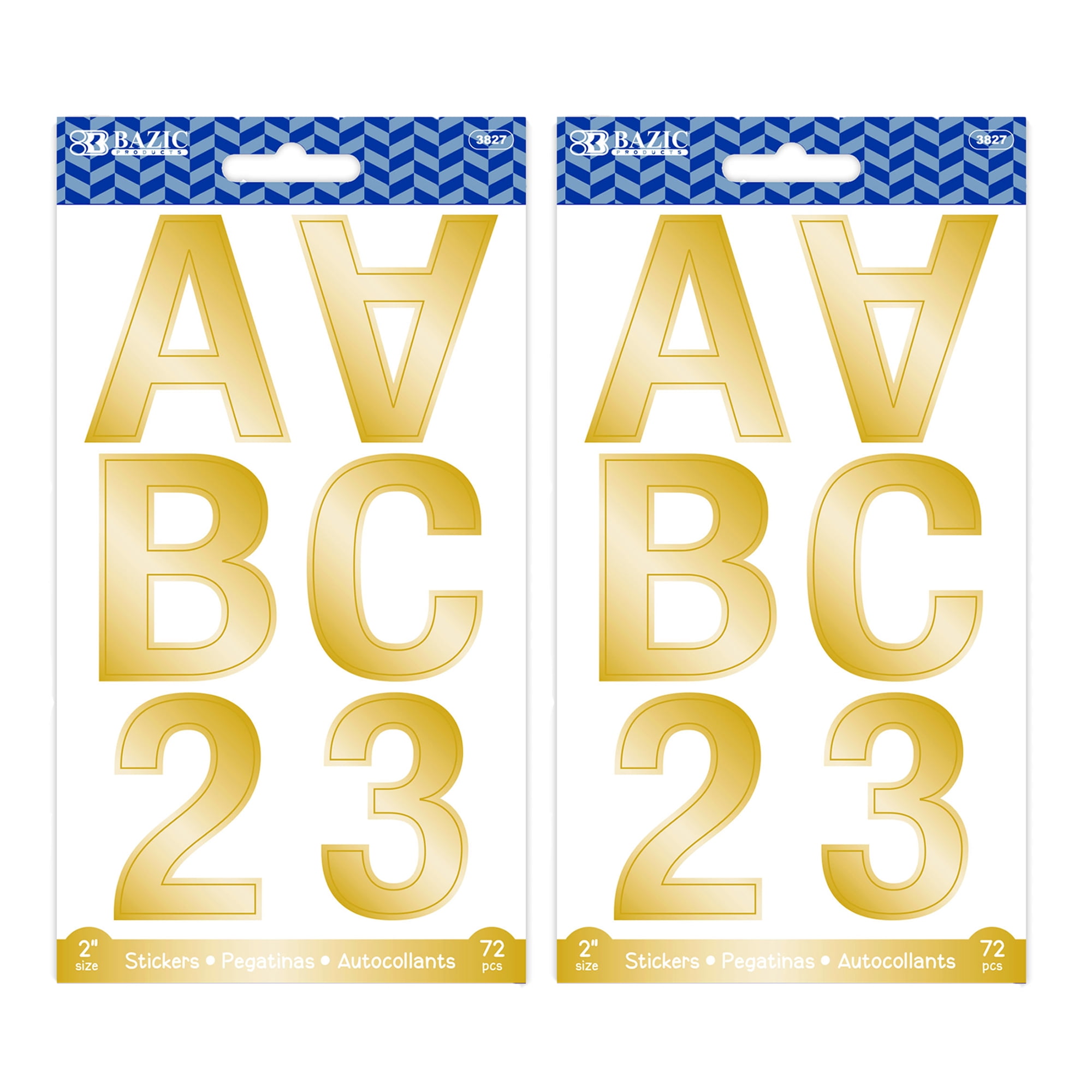 BAZIC Alphabet Numbers Stickers Gold 2" A to Z 0 to 9 Sticker (72/Pack ...
