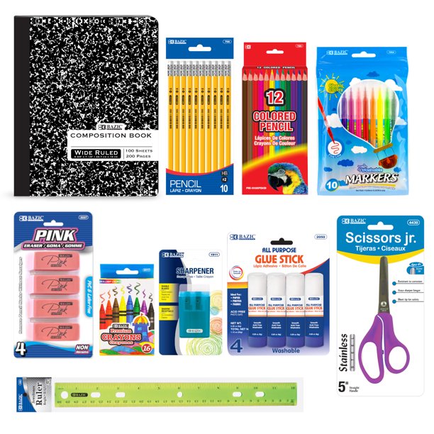 BAZIC Back To School Kit Bundle 60 Count, School Supplies Box for ...