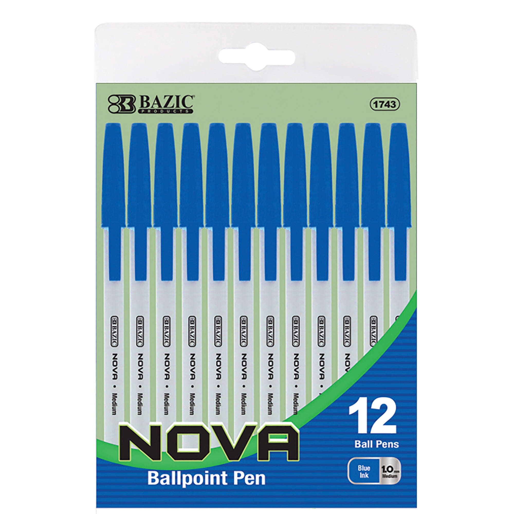 BAZIC Ballpoint Nova Blue Color Stick Pens, 1.0 mm, (12/Pack), 1-Pack ...